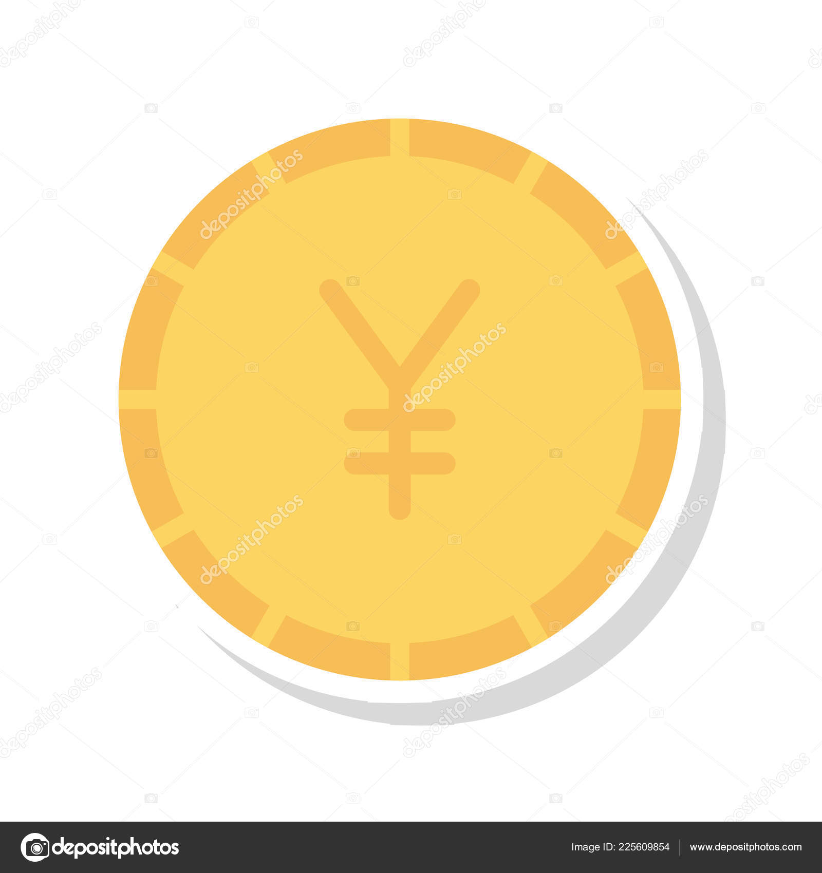 Golden Yen Coin Flat Icon Isolated White Background Vector Illustration ...