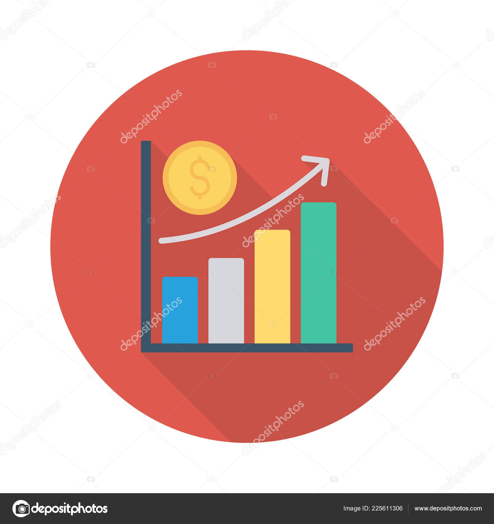 Diagram Increase Arrow Dollar Coin Flat Icon Isolated White Background ...