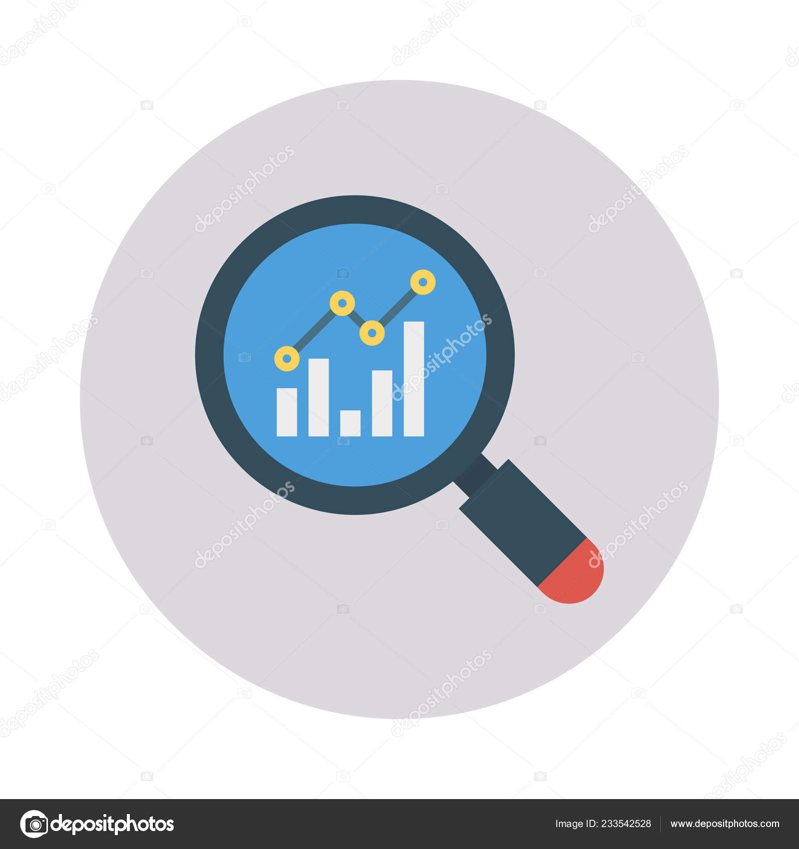 Magnifying Glass Analytic Graph Flat Style Icon Vector Illustration ...