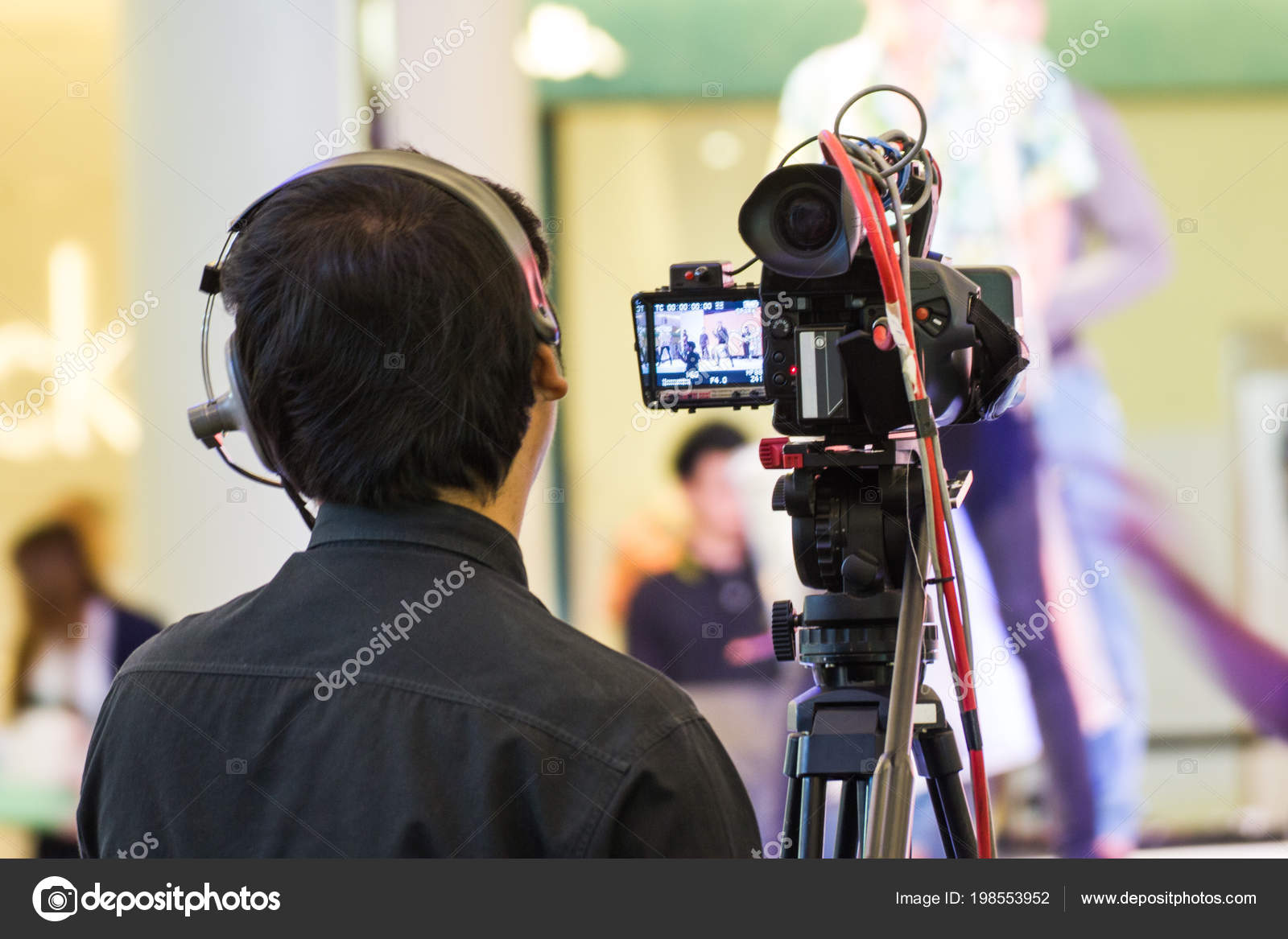 Professional Cameraman Covering Event Live Record Video Outdoor — Stock ...