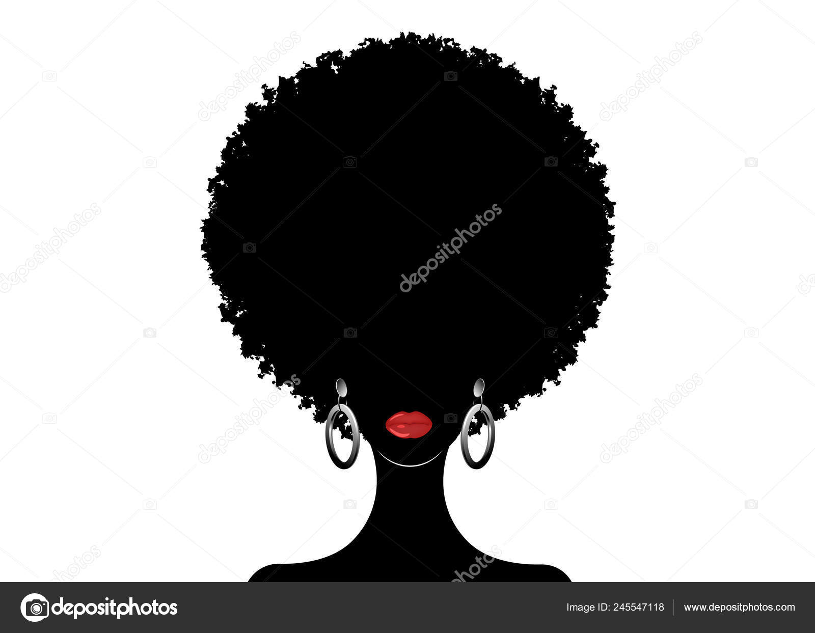 Curly Afro Hair Portrait African Women Dark Skin Female Face Stock