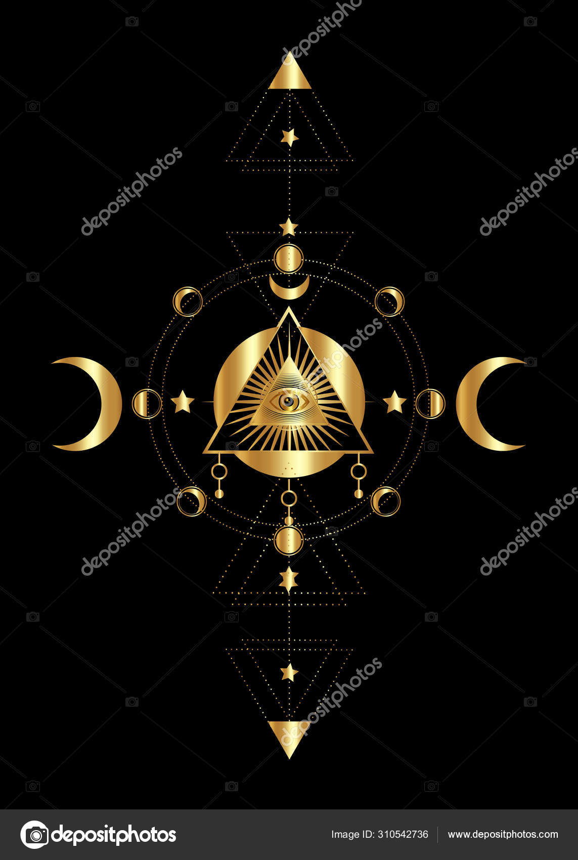 Gold Eye of Providence. Masonic symbol. All seeing eye inside triple ...