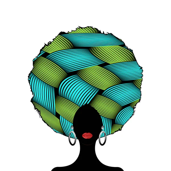 Portrait Beautiful African Woman In Traditional Turban Kente Head Wrap