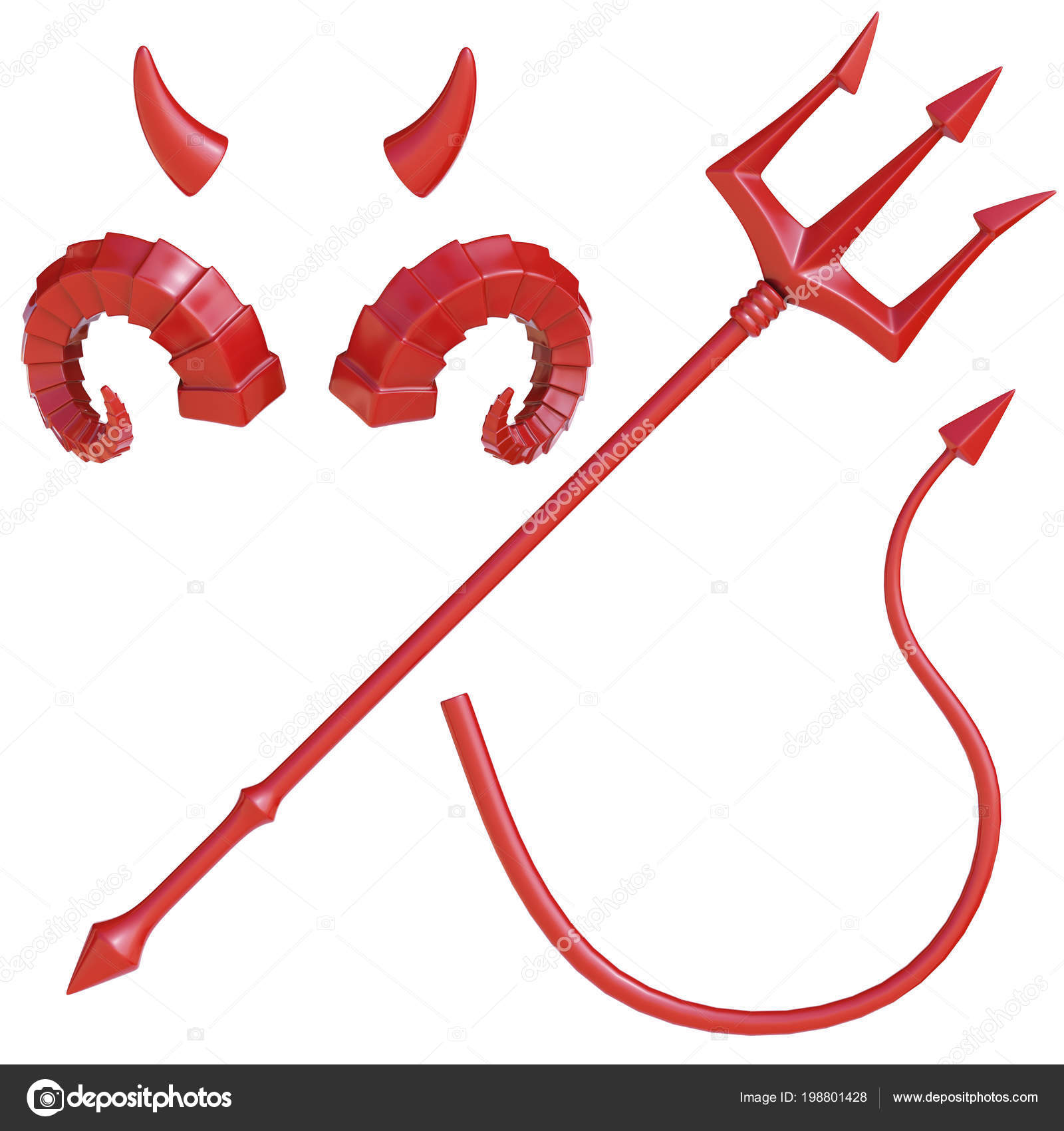 Devil's Trident Tail Horns Design Elements Devil Costume Rendering ...