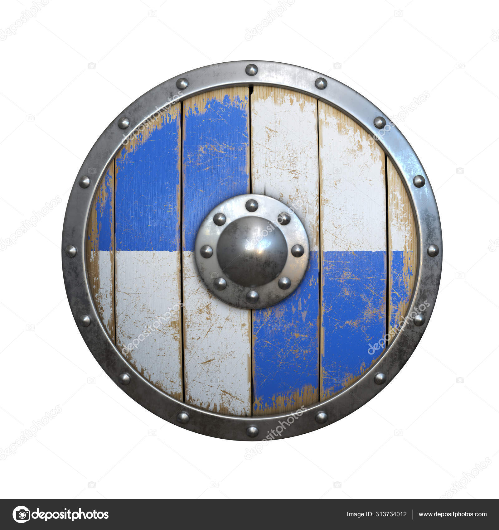 Wooden Medieval Shield Viking Shield Painted Blue White Isolated White ...