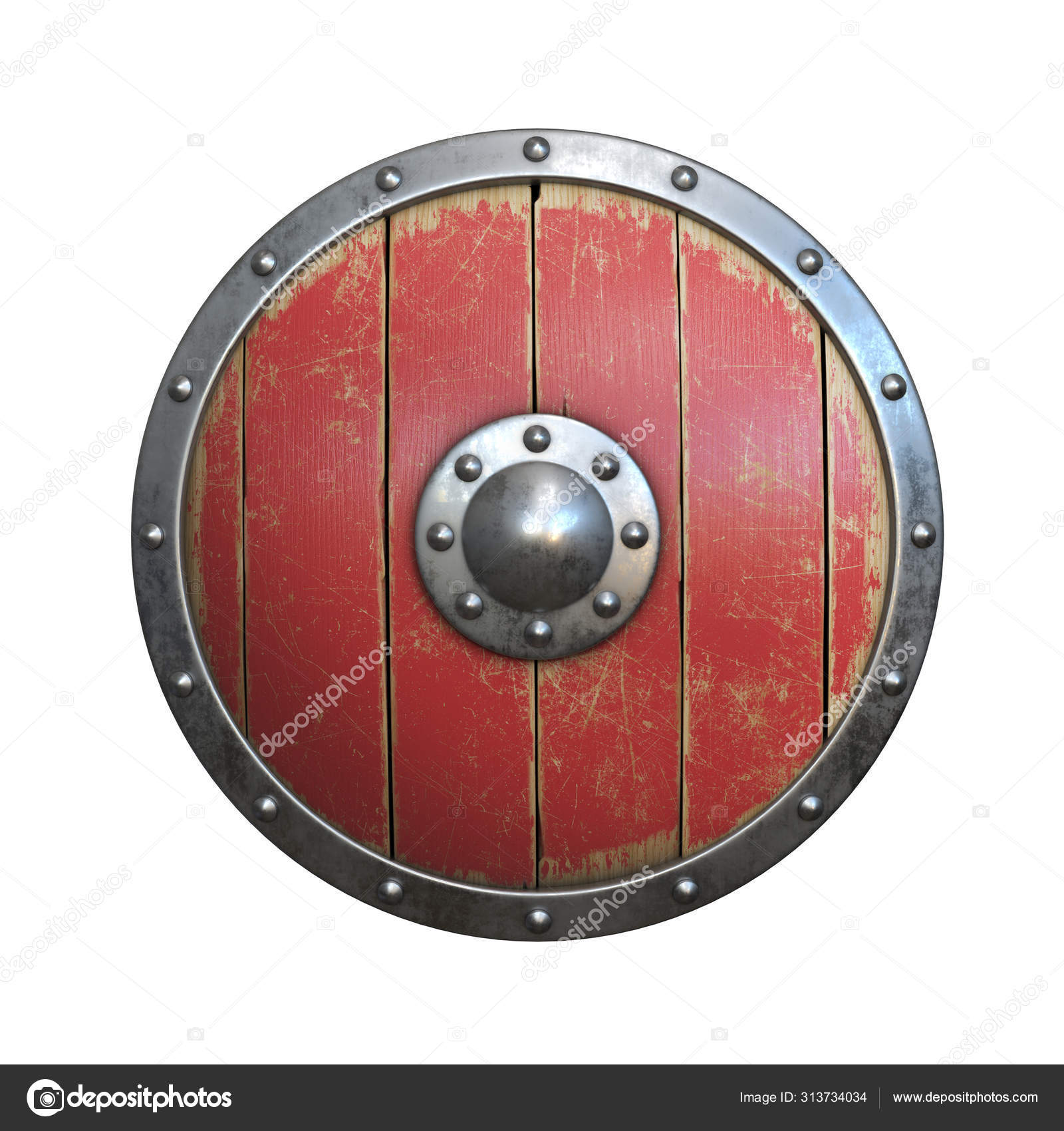 Wooden Medieval Shield Viking Shield Painted Red Isolated White ...