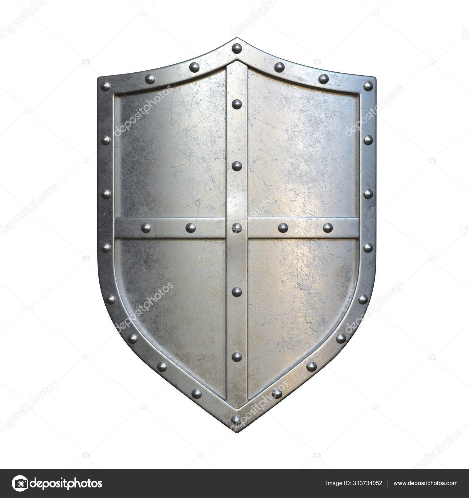Steel Medieval Shield Metallic Shield Isolated White Background ...