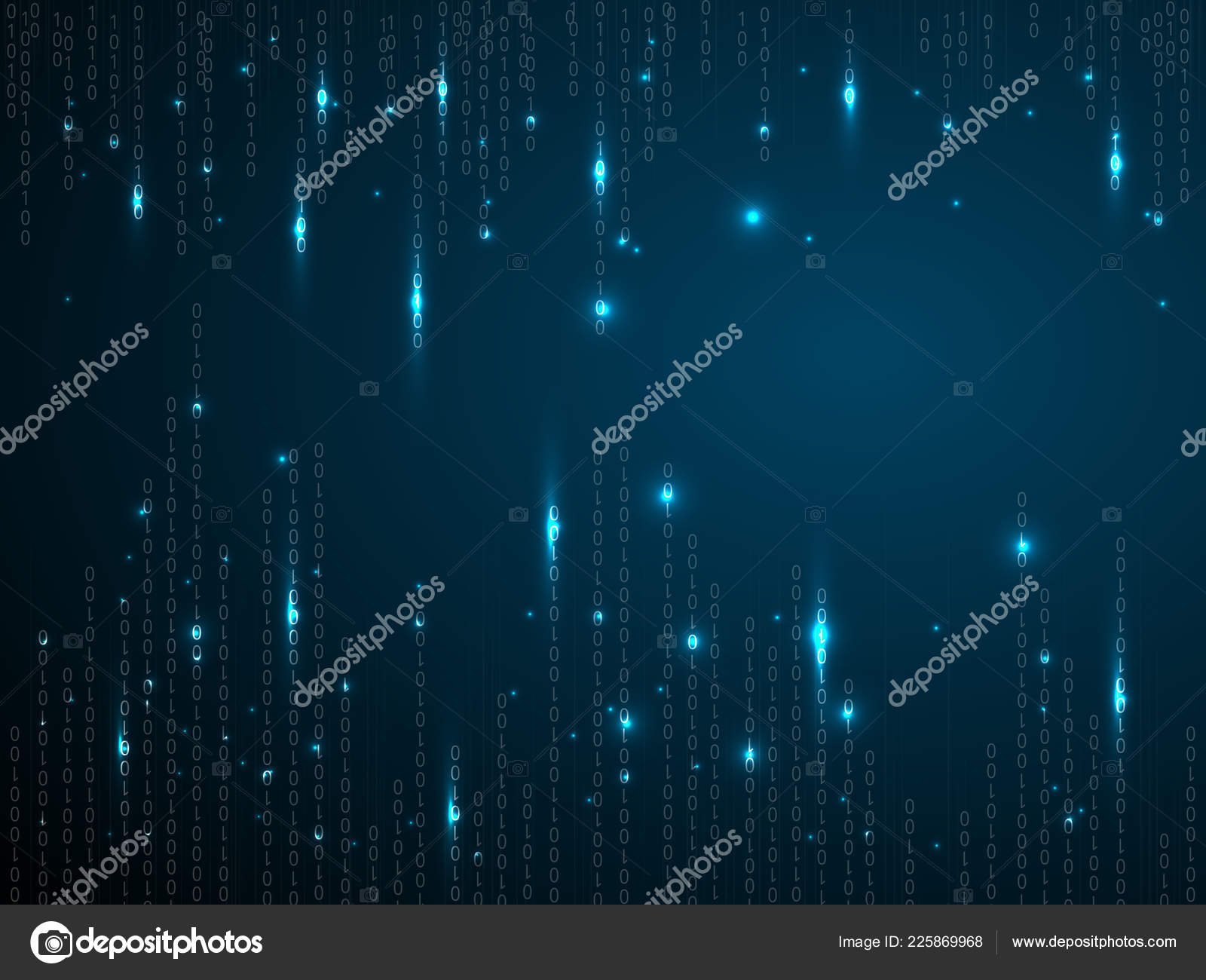 Binary matrix background. Falling digits on dark blue backdrop. Running random numbers. Abstract ...