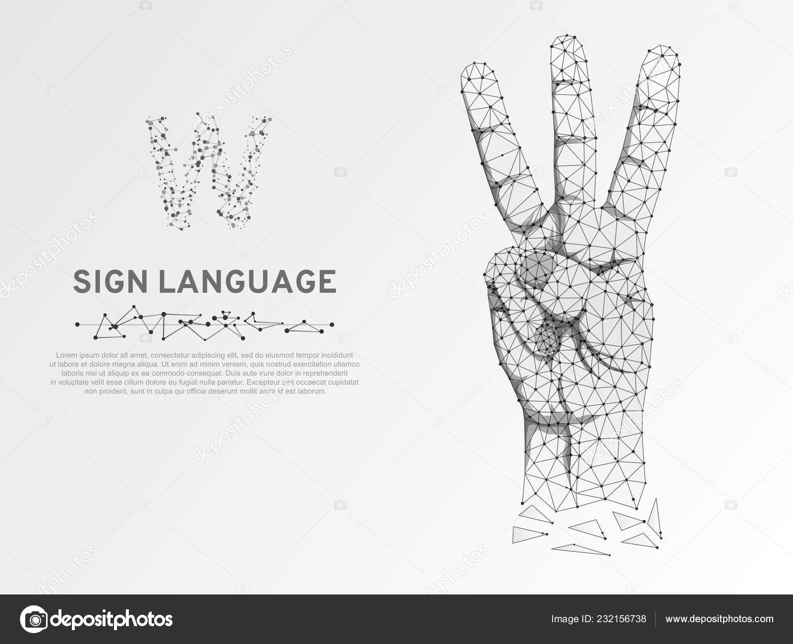 Origami Sign language V letter, hand with three fingers pointing up ...