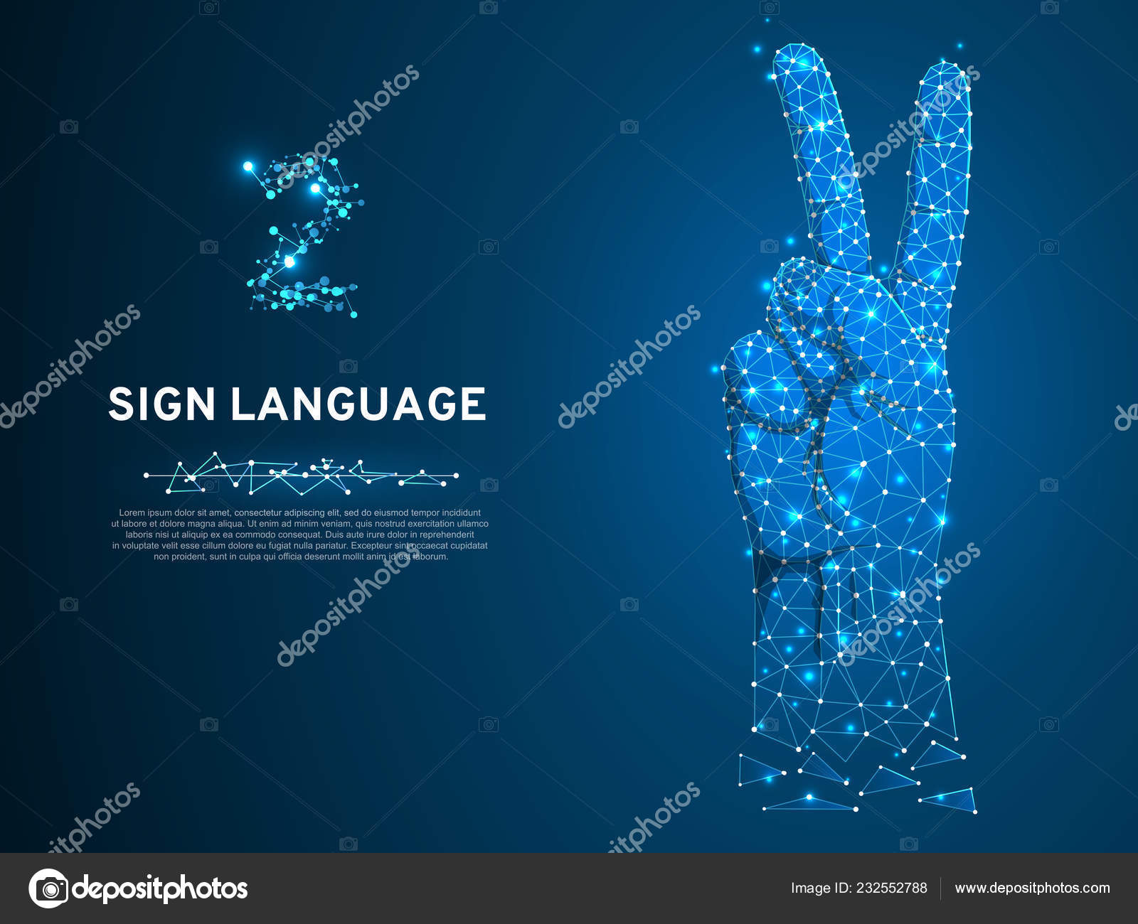 Sign language number two gesture, two fingers pointing up, hand in ...