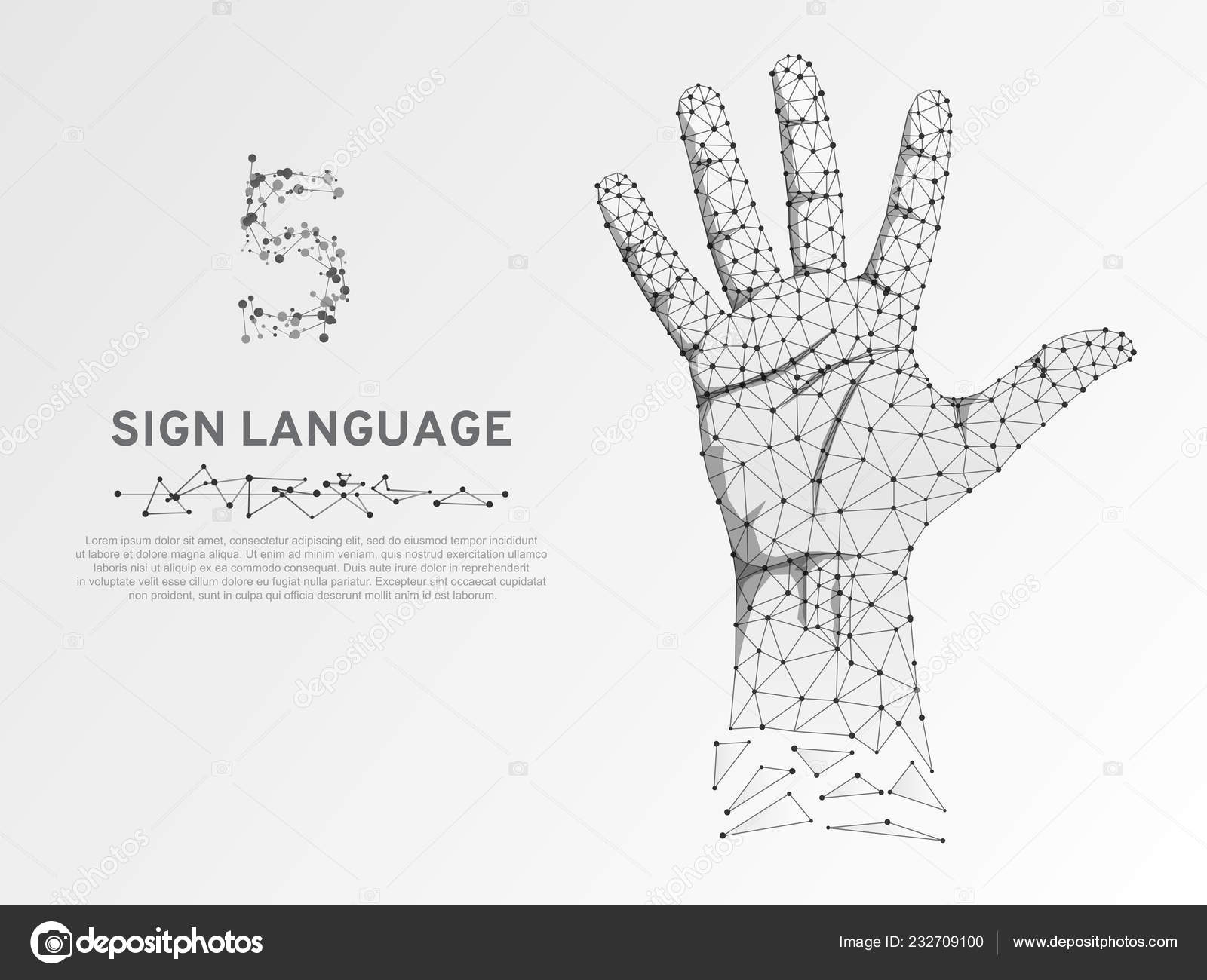 Origami style Sign language number five gesture, human hand showing ...