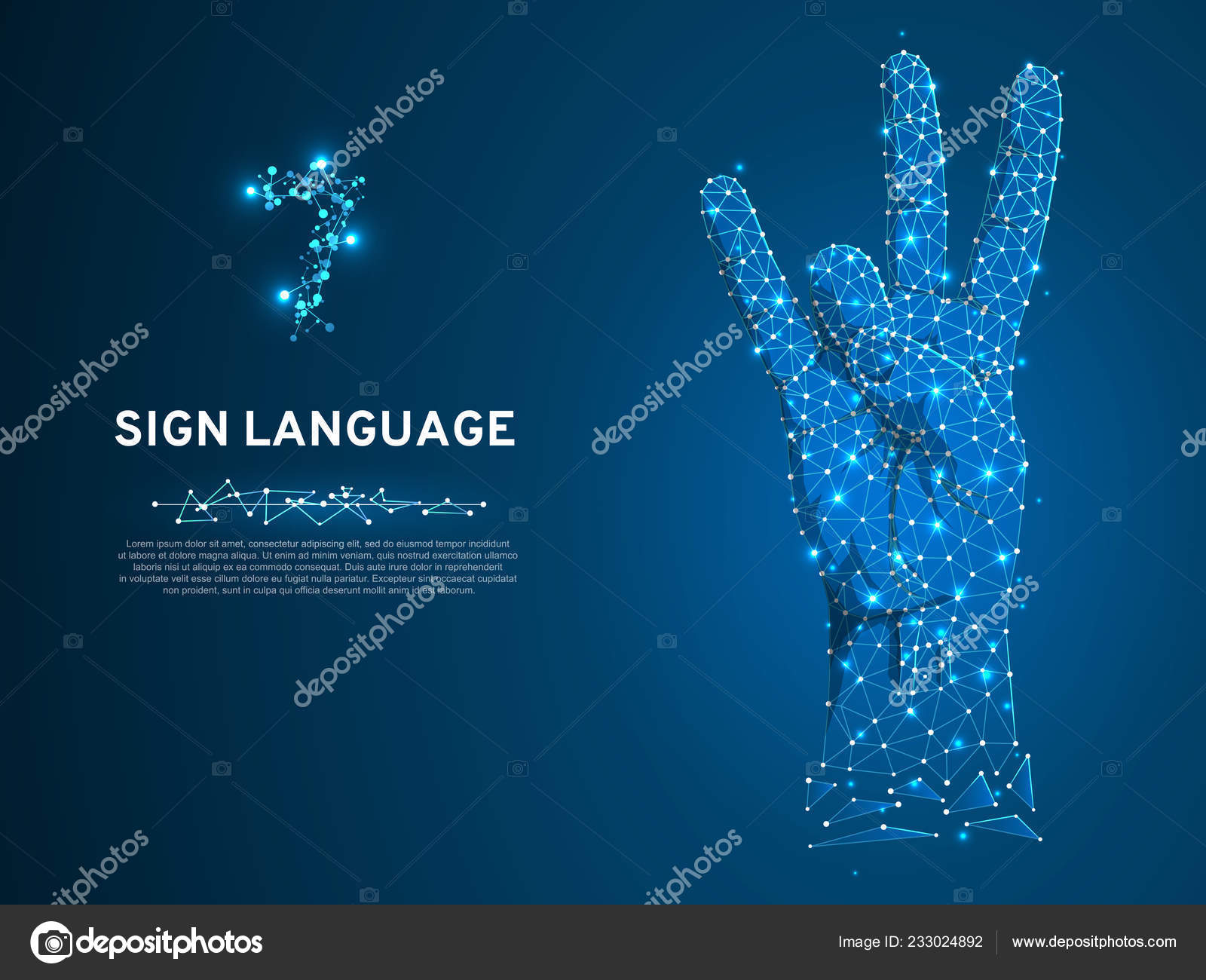 Língua gestual número sete gesto, mão com três dedos apontando para ...