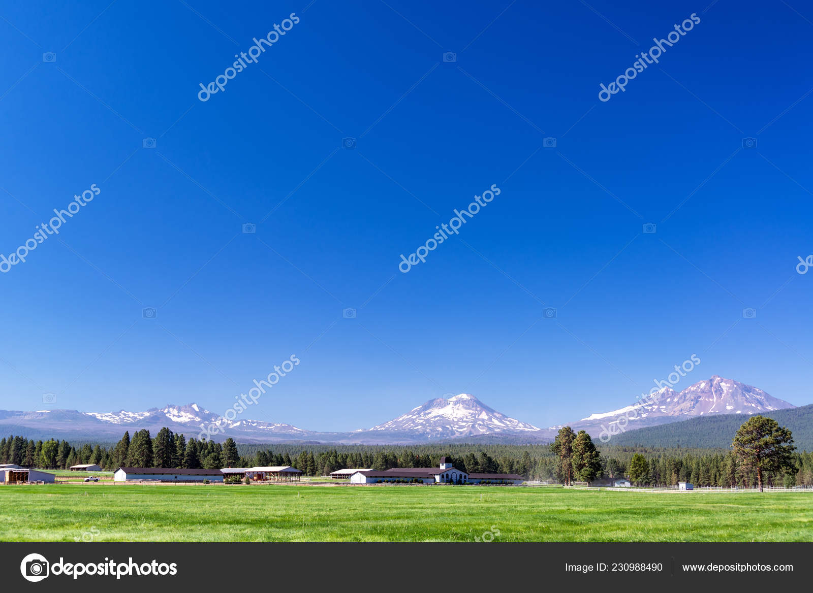 Ranch Central Oregon Three Sisters Mountains Background Bend Stock ...