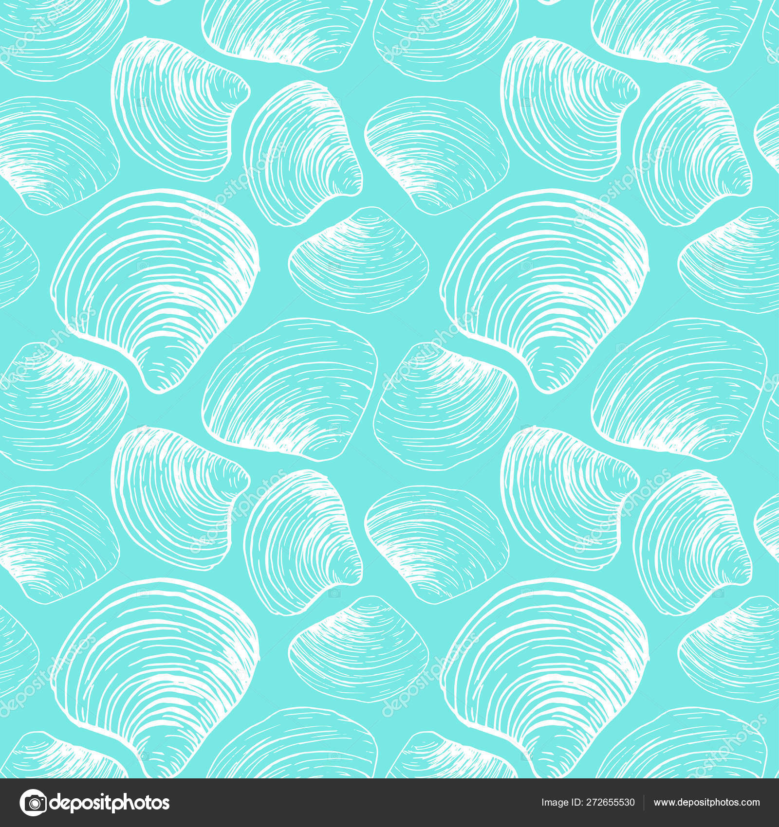 Seamless Pattern Outline Seashells Blue Background — Stock Photo © lena ...