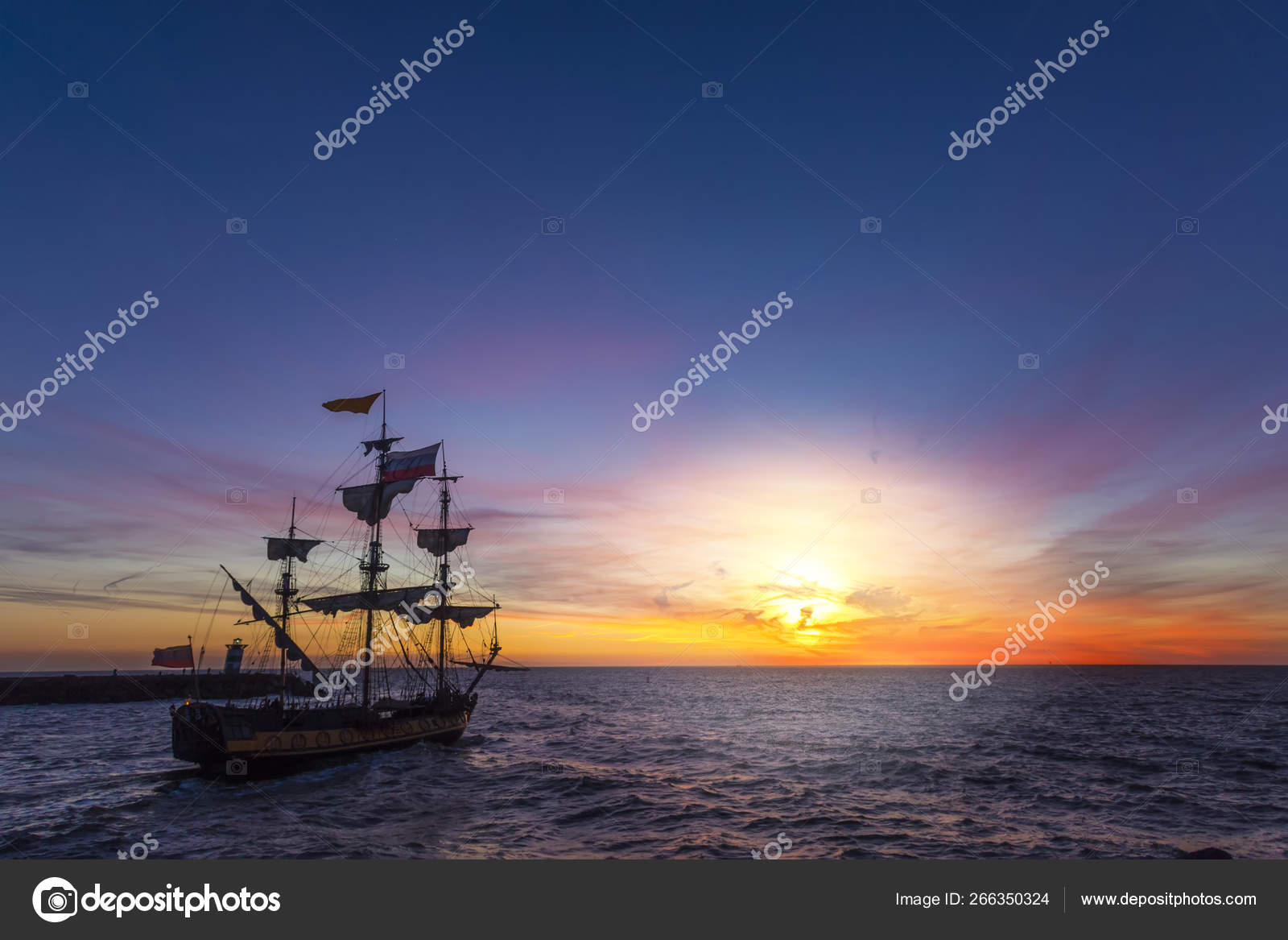 Pirate Ship Sunset Silhouette