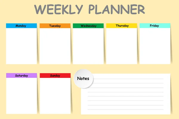 Blue Color Weekly Planner Chart Notes White Charts Each Day — Stock ...