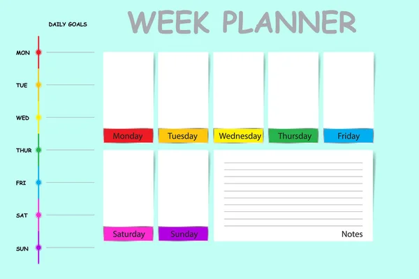 Blue Color Weekly Planner Chart Notes White Charts Each Day — Stock ...