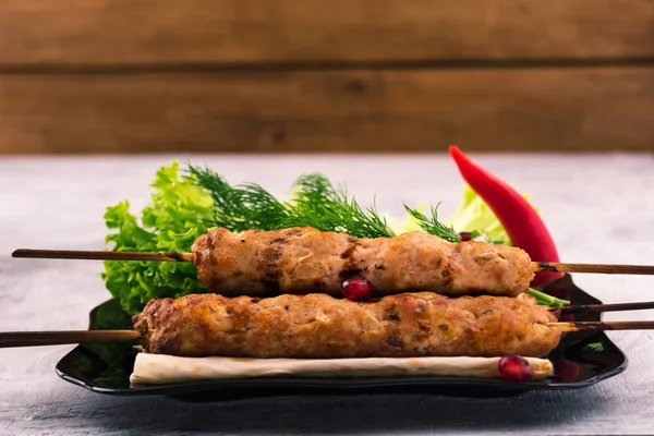 Kebab Roasted Meat Pig Meat Wooden Skewers Food Design Method Stock ...