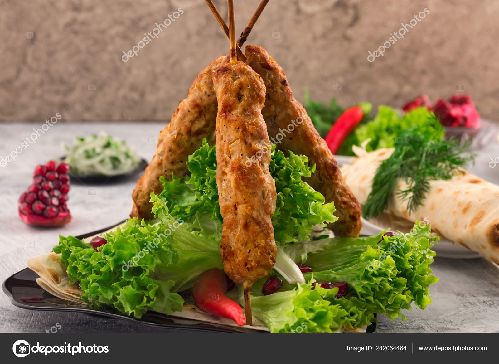 Kebab Roasted Meat Pig Meat Wooden Skewers Food Design Method Stock ...