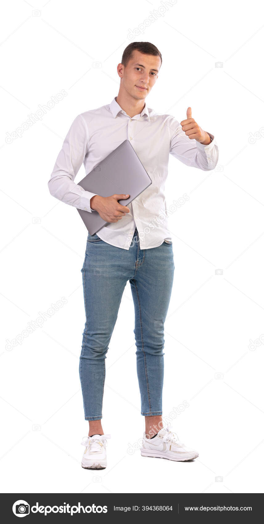 Young Man Working Computer White Background — Stock Photo ...