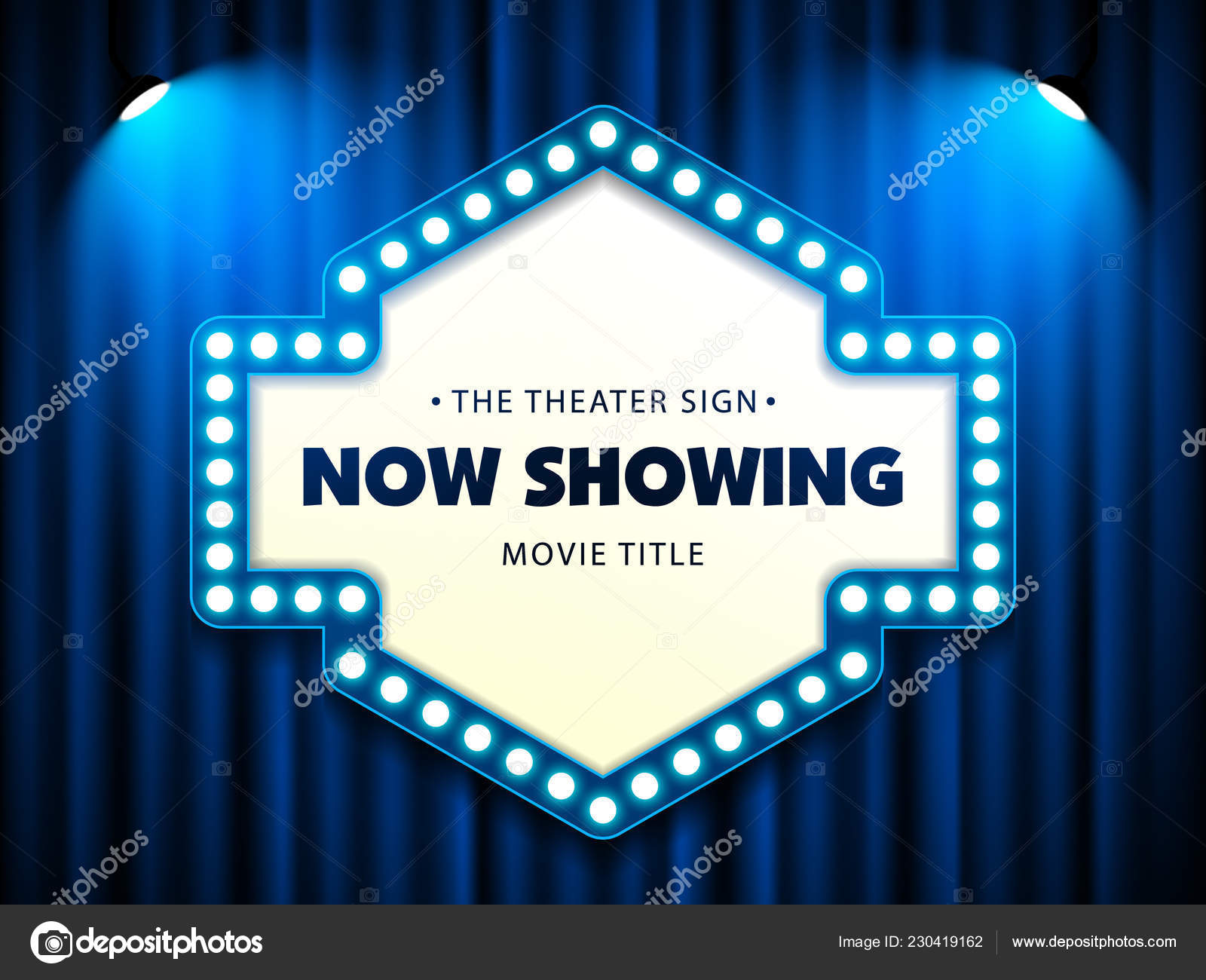 Theater Sign Lighting Frame Blue Curtain Background Stock Vector Image ...