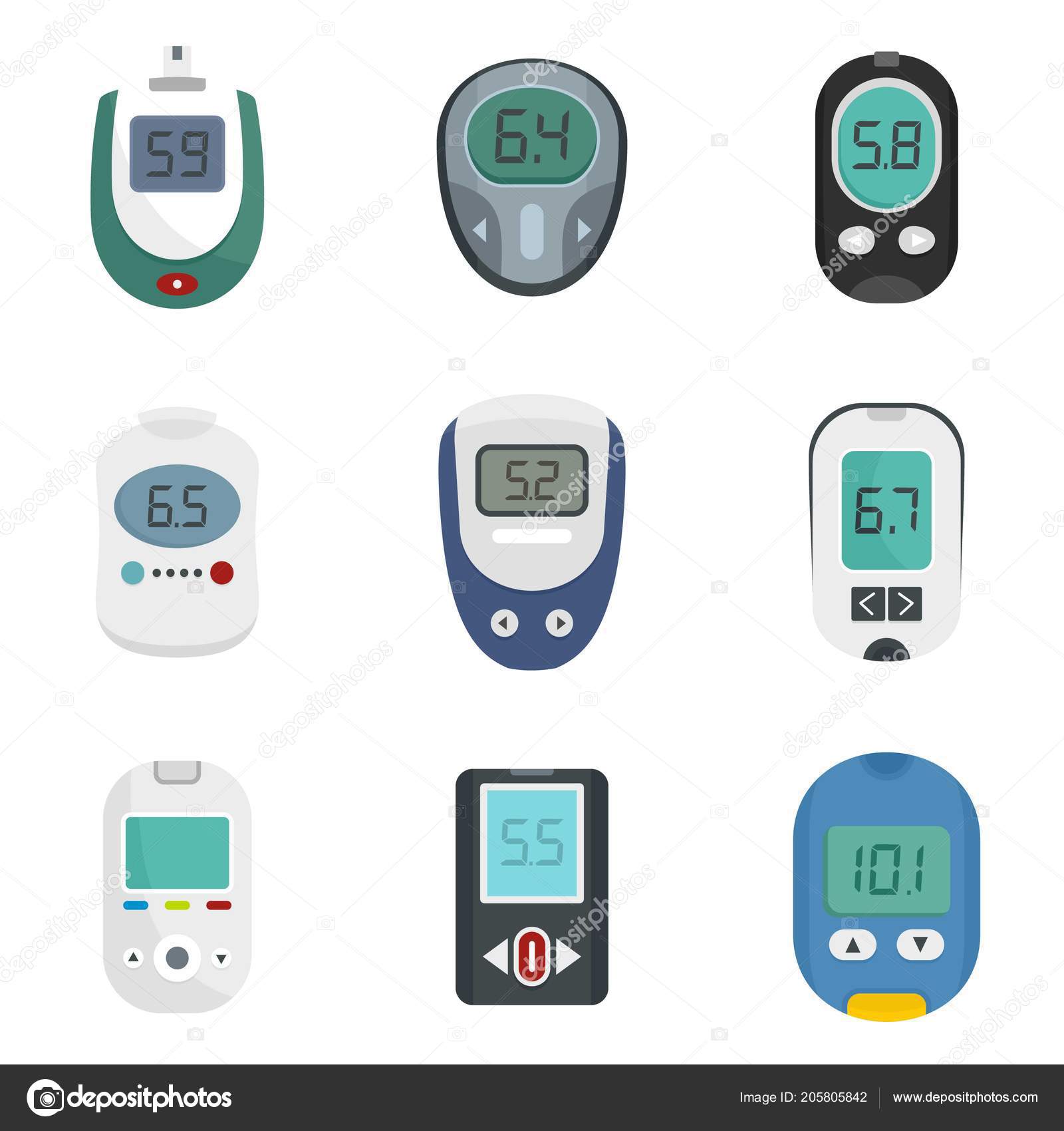 Glucose meter sugar test icons set, flat style Stock Vector Image by ...