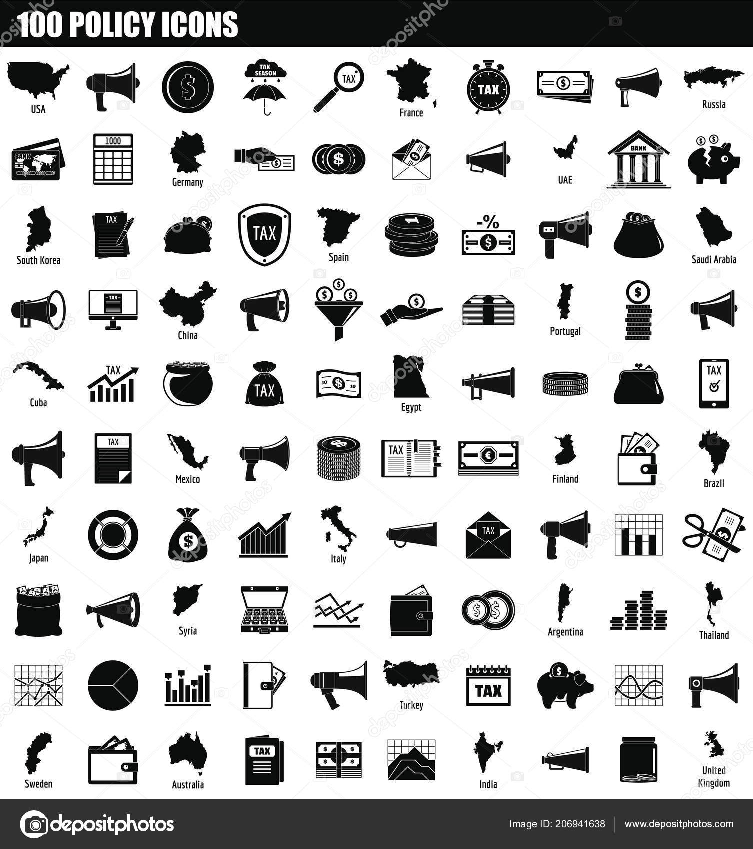 100 policy icon set, simple style Stock Vector Image by ©anatolir ...