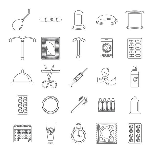 Contraception Day Control Icons Set Flat Style — Stock Vector