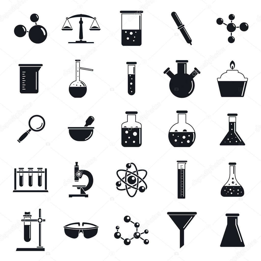 Conjunto de iconos de laboratorio de química. Conjunto simple de iconos vectoriales de ...