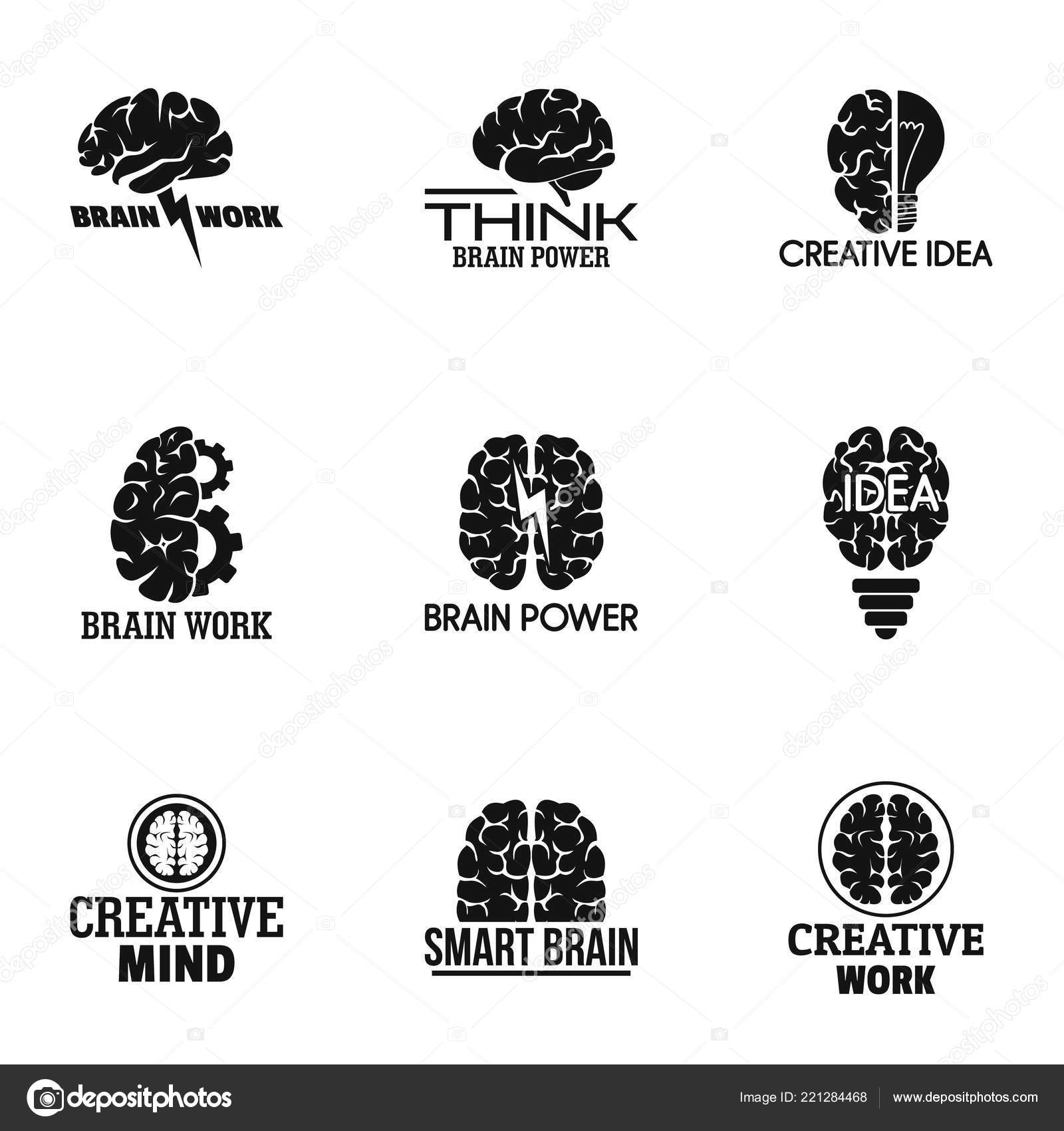 Smart brain logo set, simple style Stock Vector by ©anatolir 221284468