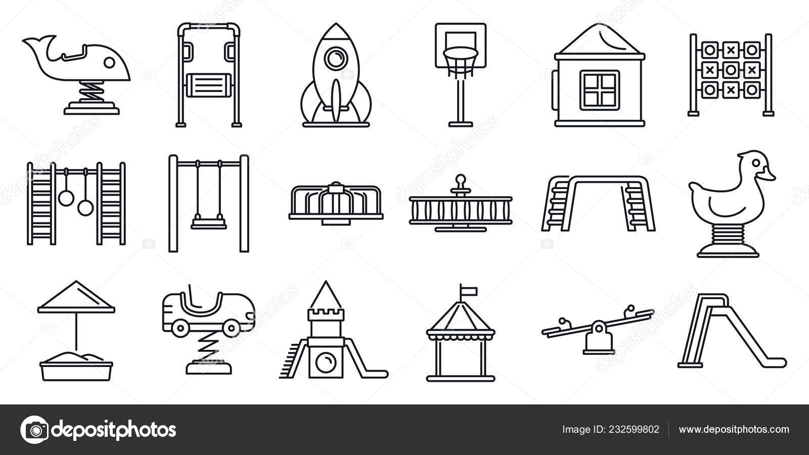 Park kid playground icon set, outline style Stock Vector Image by ...