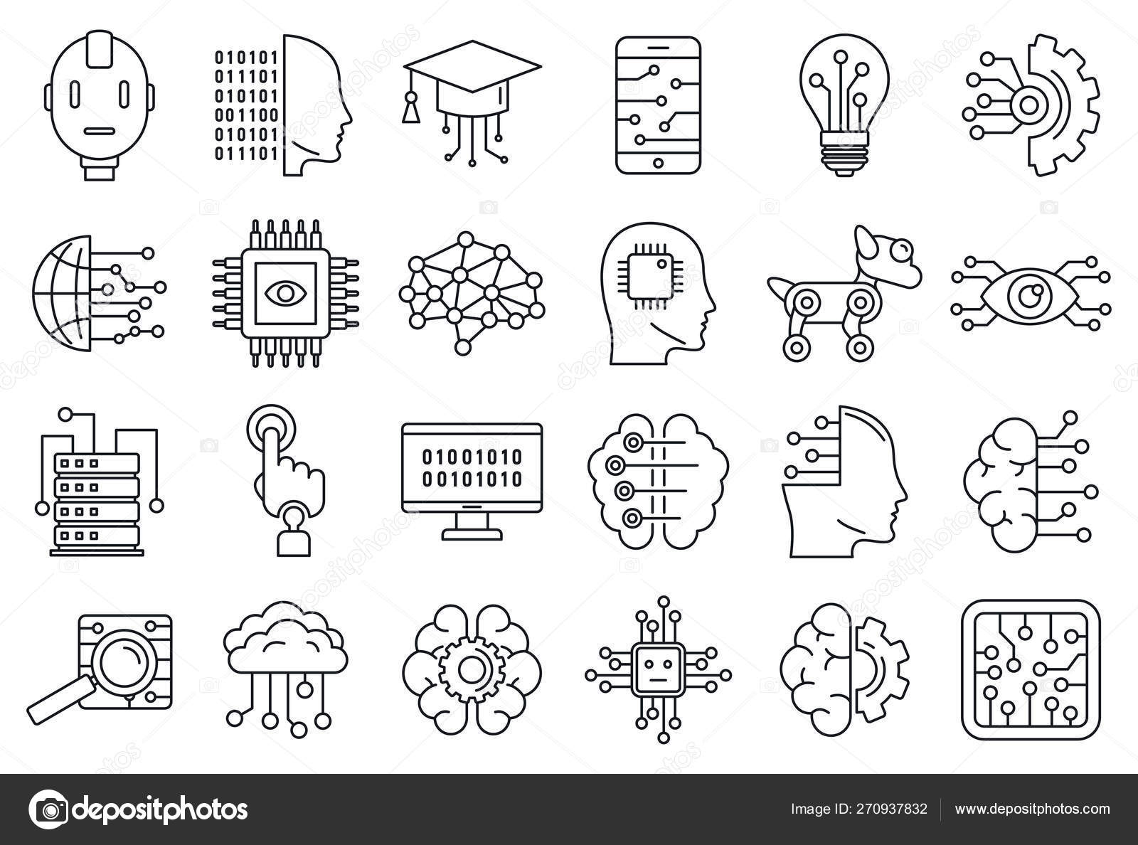 Artificial intelligence system icons set, outline style Stock Vector by ...