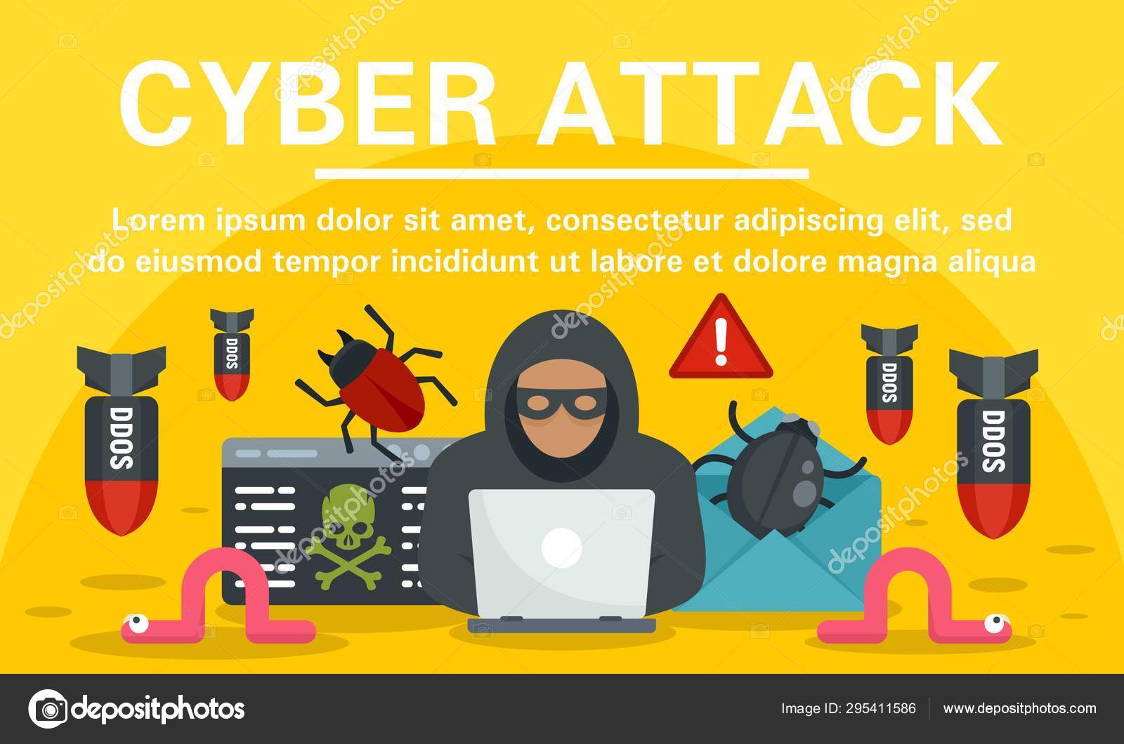 Hacker cyber attack concept banner, flat style Stock Vector by ...