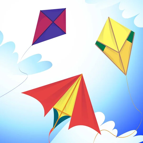 Flying kites in the sky concept background, cartoon style - Stock Image ...
