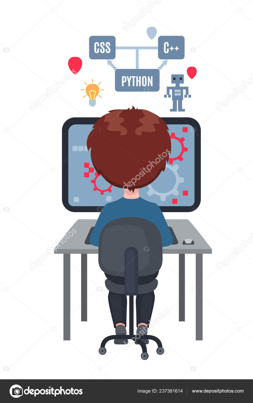 Boy Learning Coding Laptop School Concept Informatics Lesson School ...