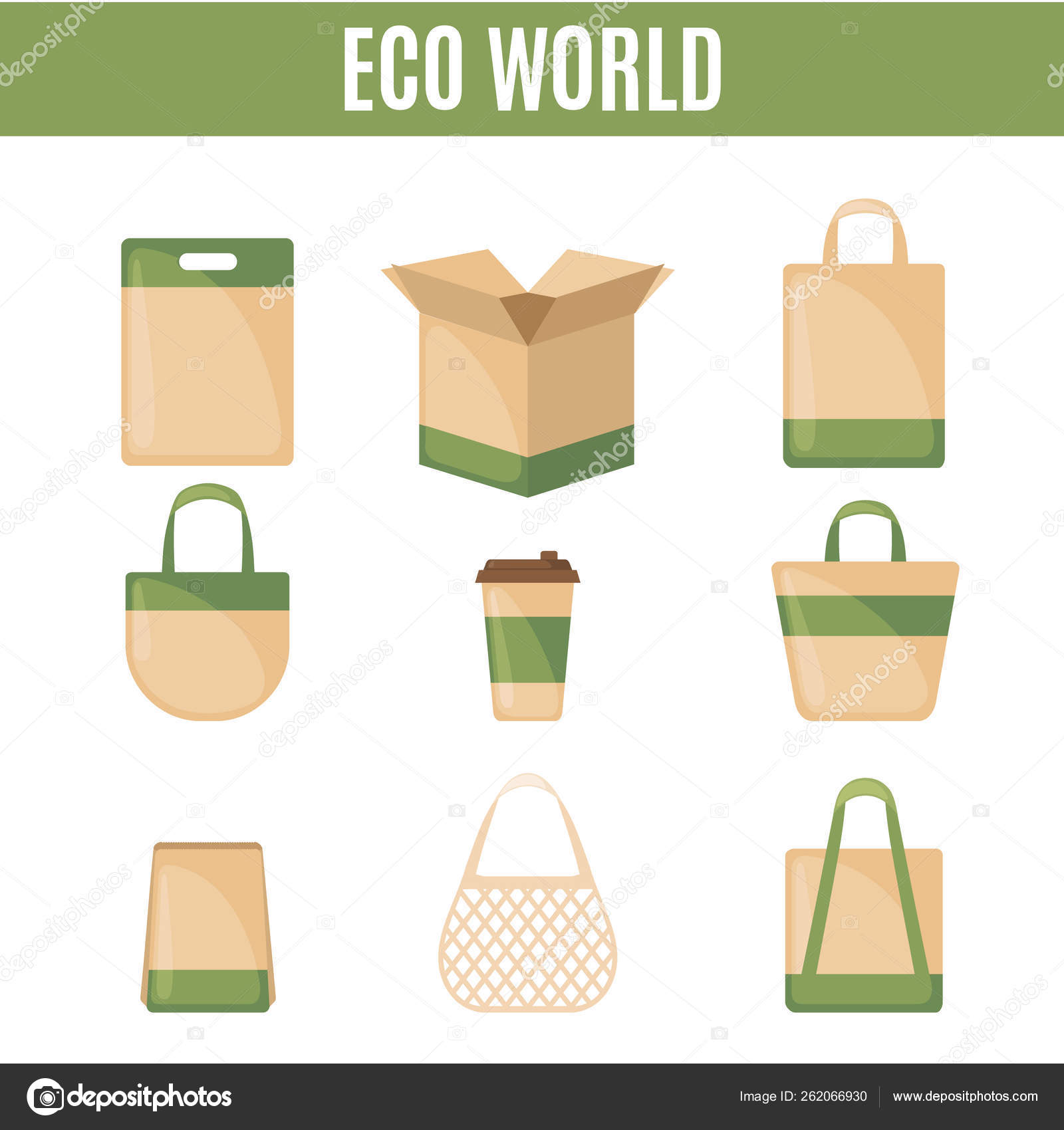 Set of Eco packaging icons in flat style. Stock Vector Image by ...