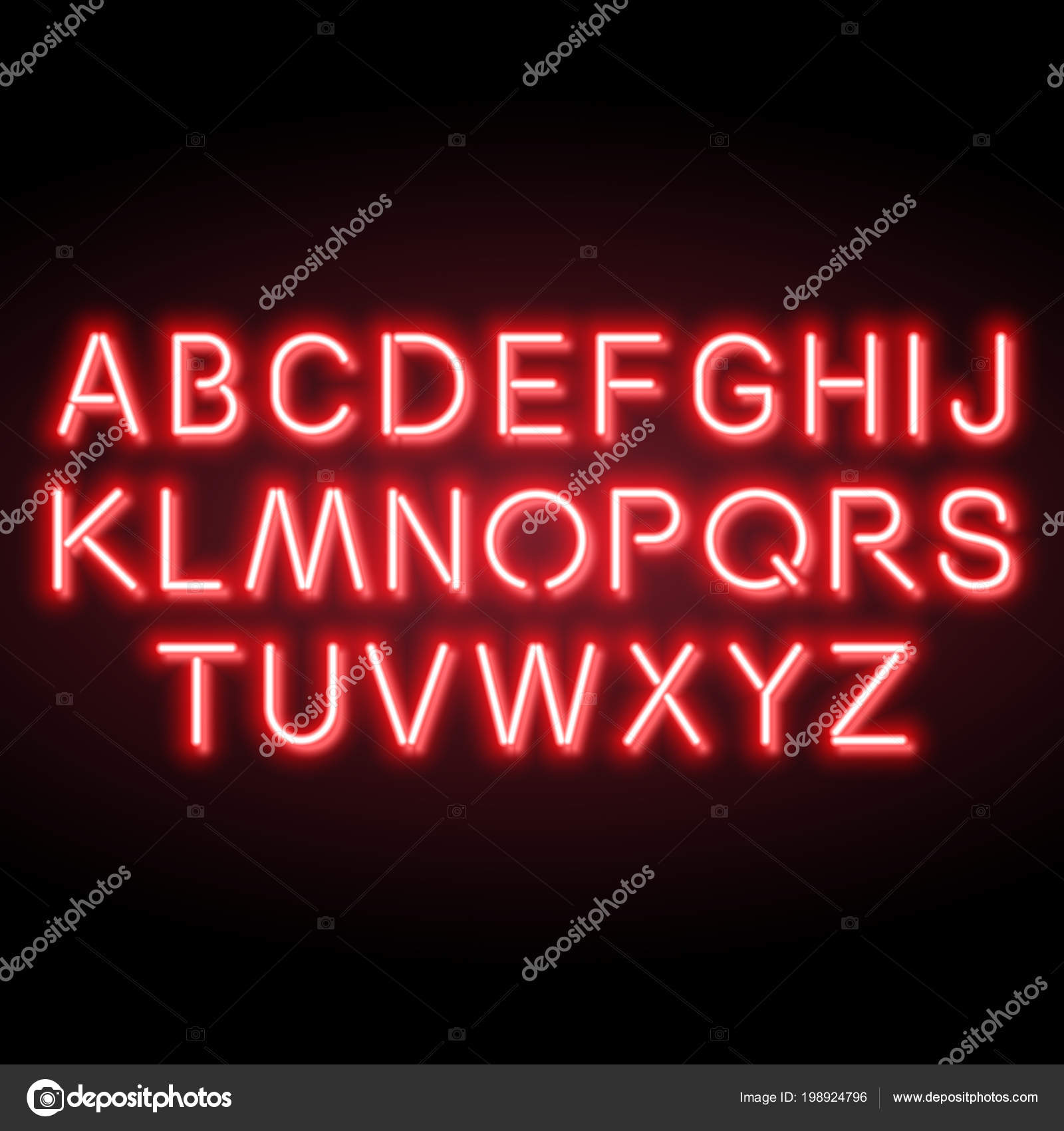 Set Realistic Fluorescent Glowing Letters Dark Background Stock Vector ...