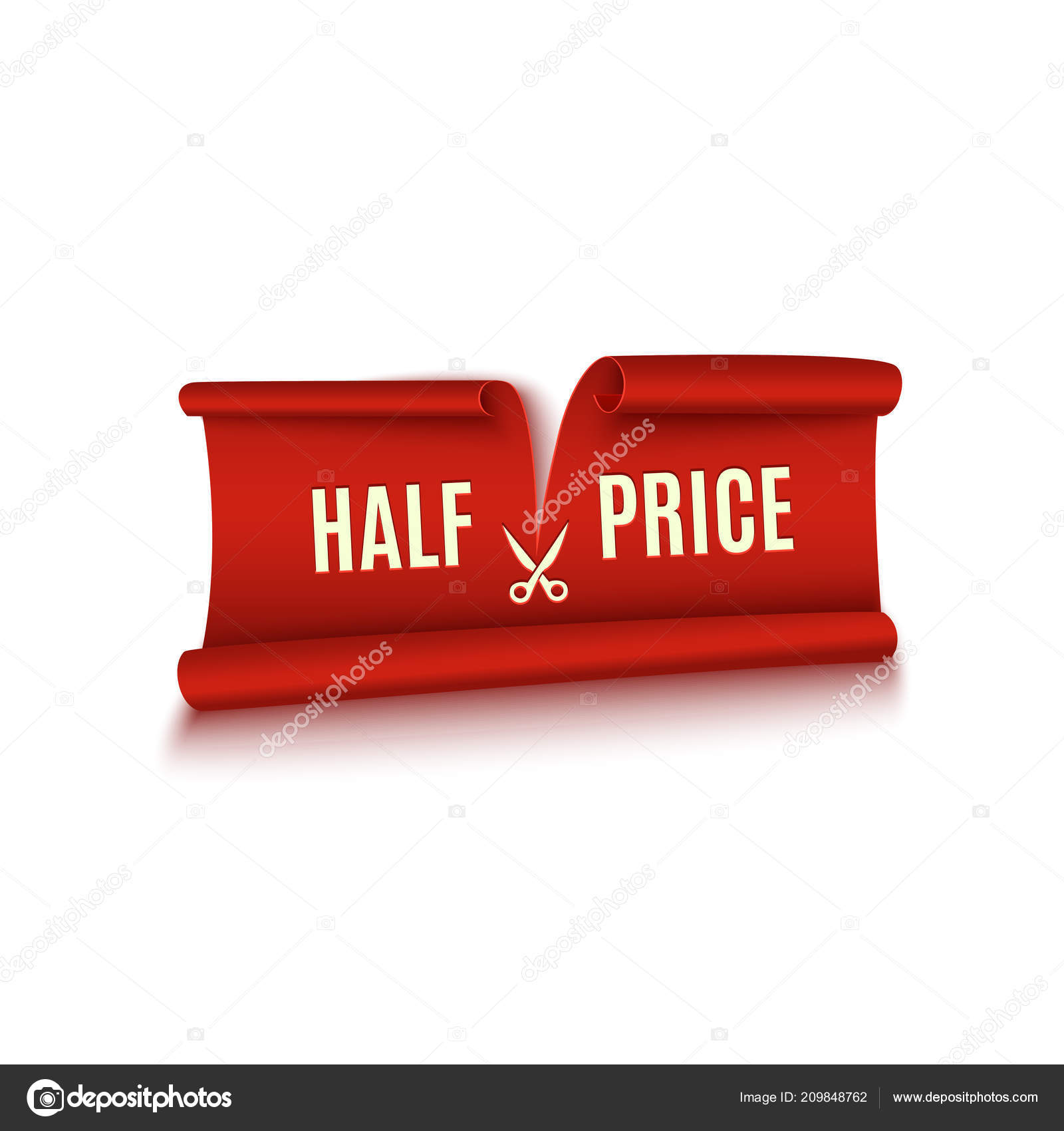 Half Price Discount Red Realistic Ribbon Advertisement Big Sale Vector ...