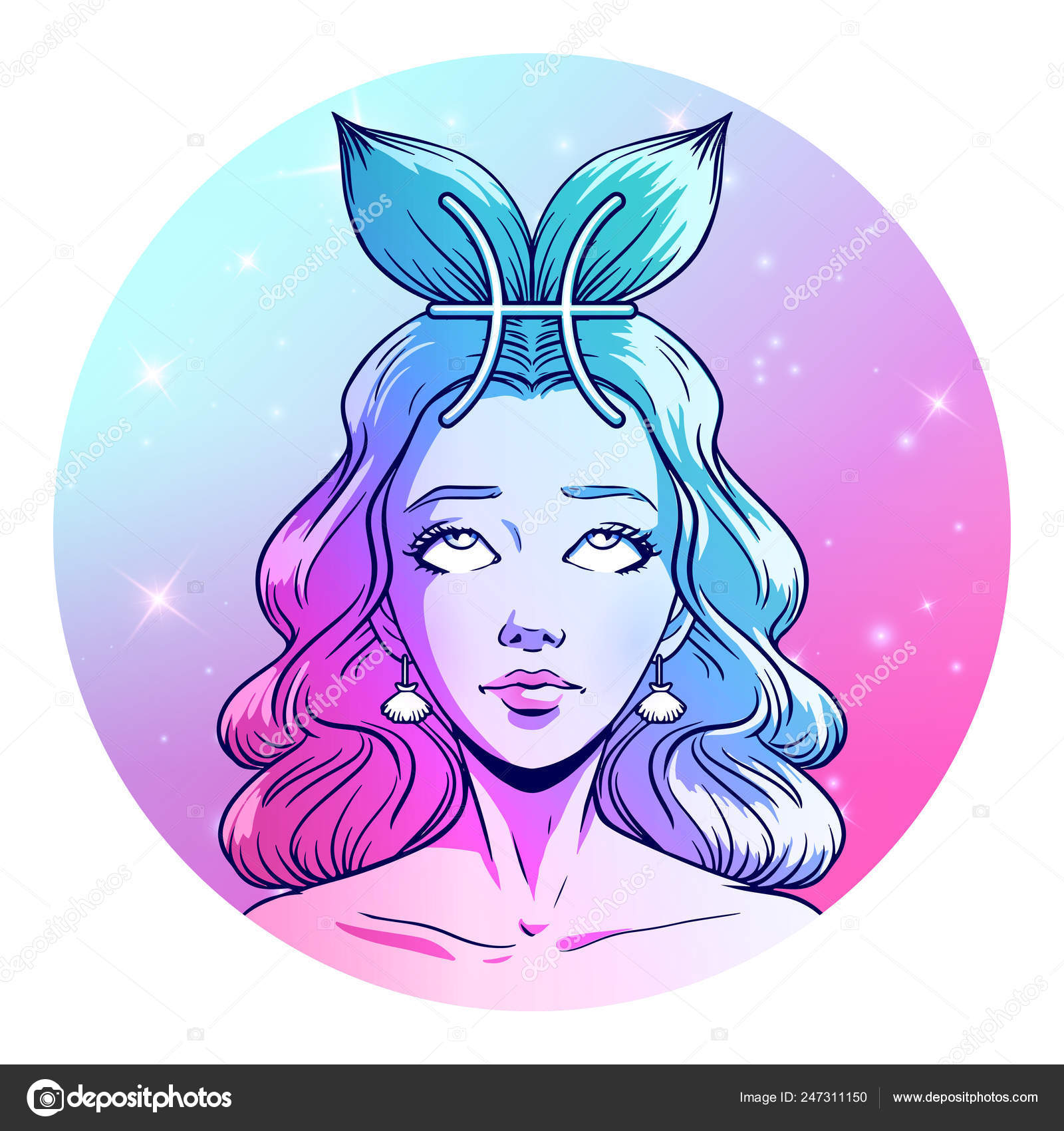 Prints Digital Prints Zodiac Pisces Goddess Star Sign Astrology Illustrated Art Print etna.com.pe