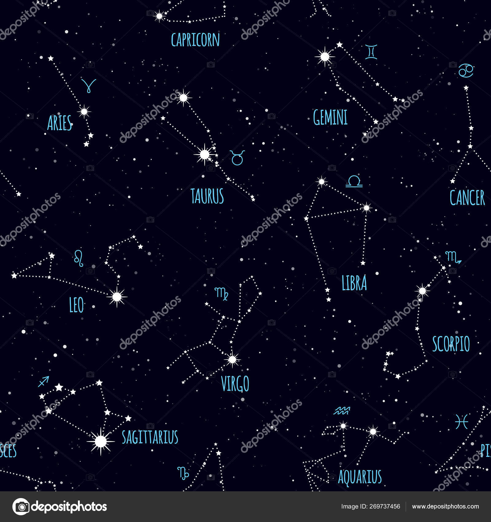 Zodiac seamless pattern, space, star constellations, horoscope s Stock ...