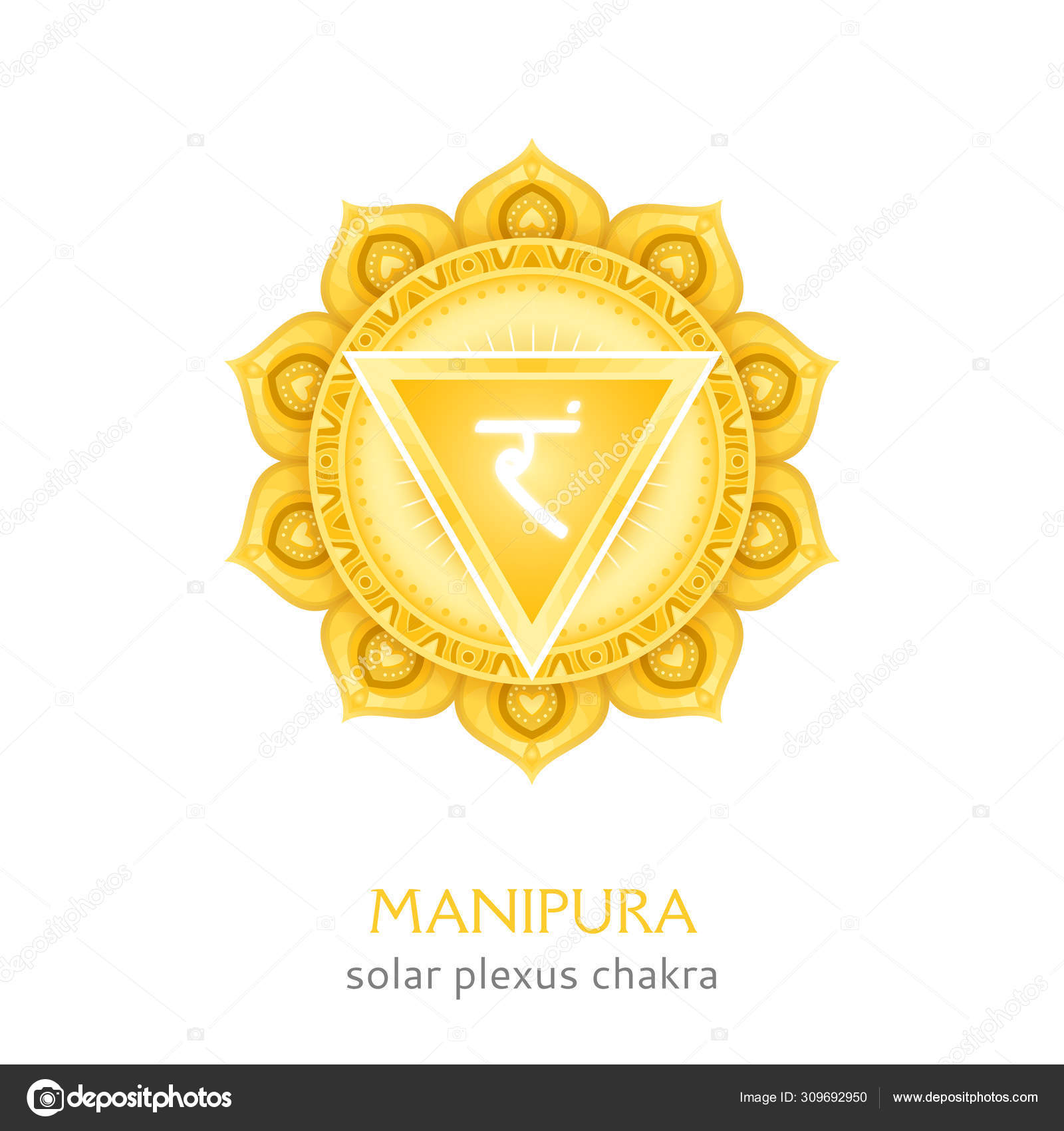 Manipura, símbolo do chakra do plexo solar. Mandala colorida. Vetor i ...
