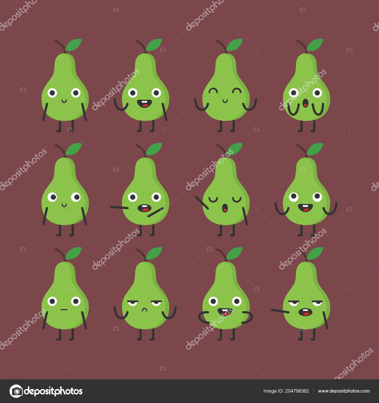 Pear Character Set Different Options Emotions Vector Illustration ...