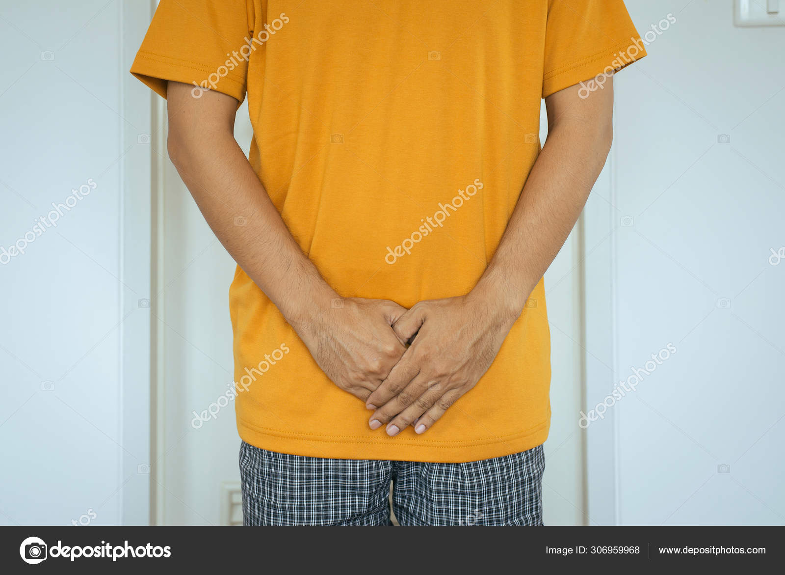 Hands Man Holding His Crotch Men Need Pee Urinary Incontinence — Stock ...
