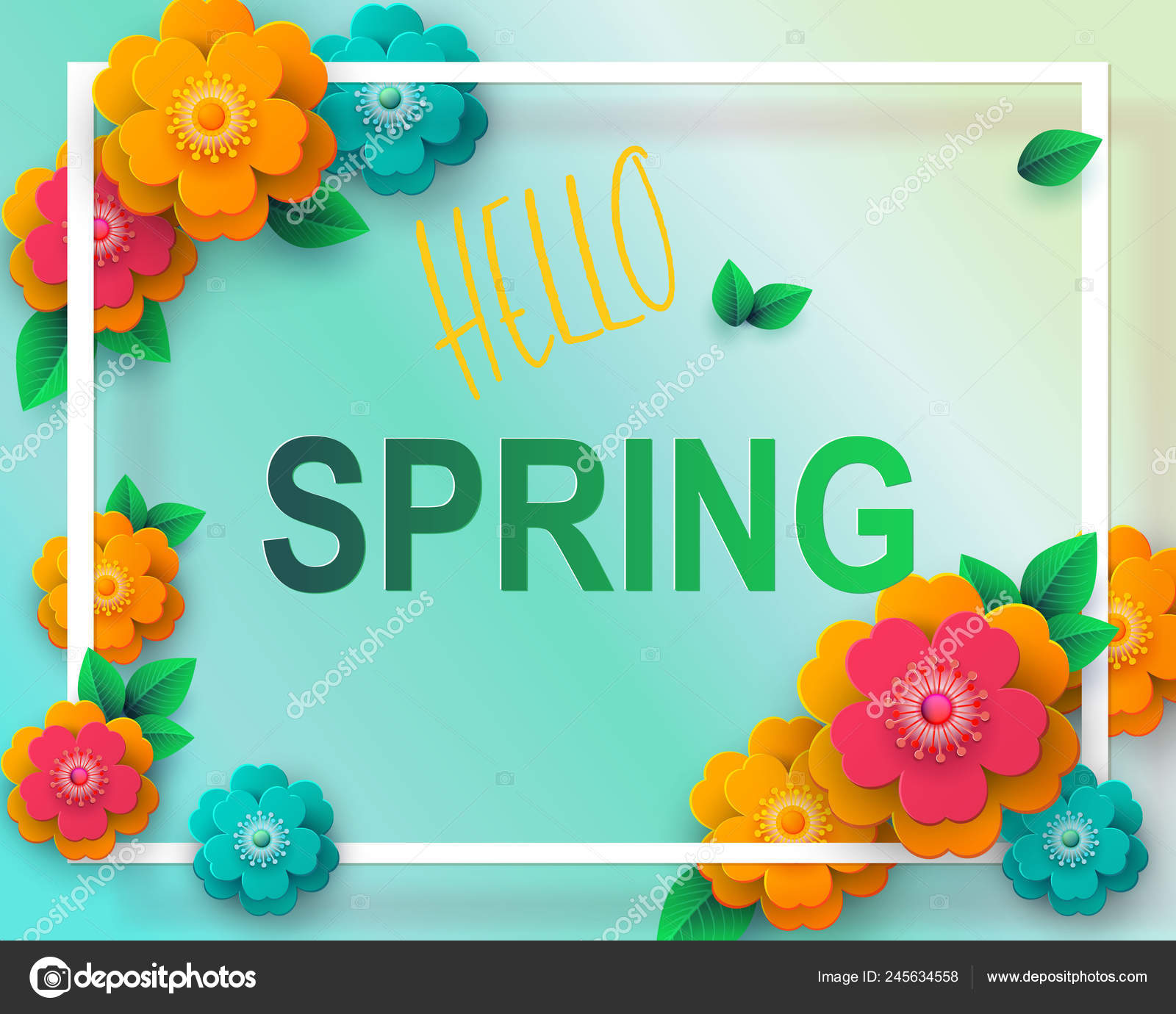 Spring Sale Flyer Template Paper Cut Flowers Leaves Frame Bright Stock ...