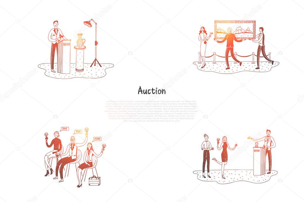 Subasta - personas que venden y compran obras de arte durante la ...