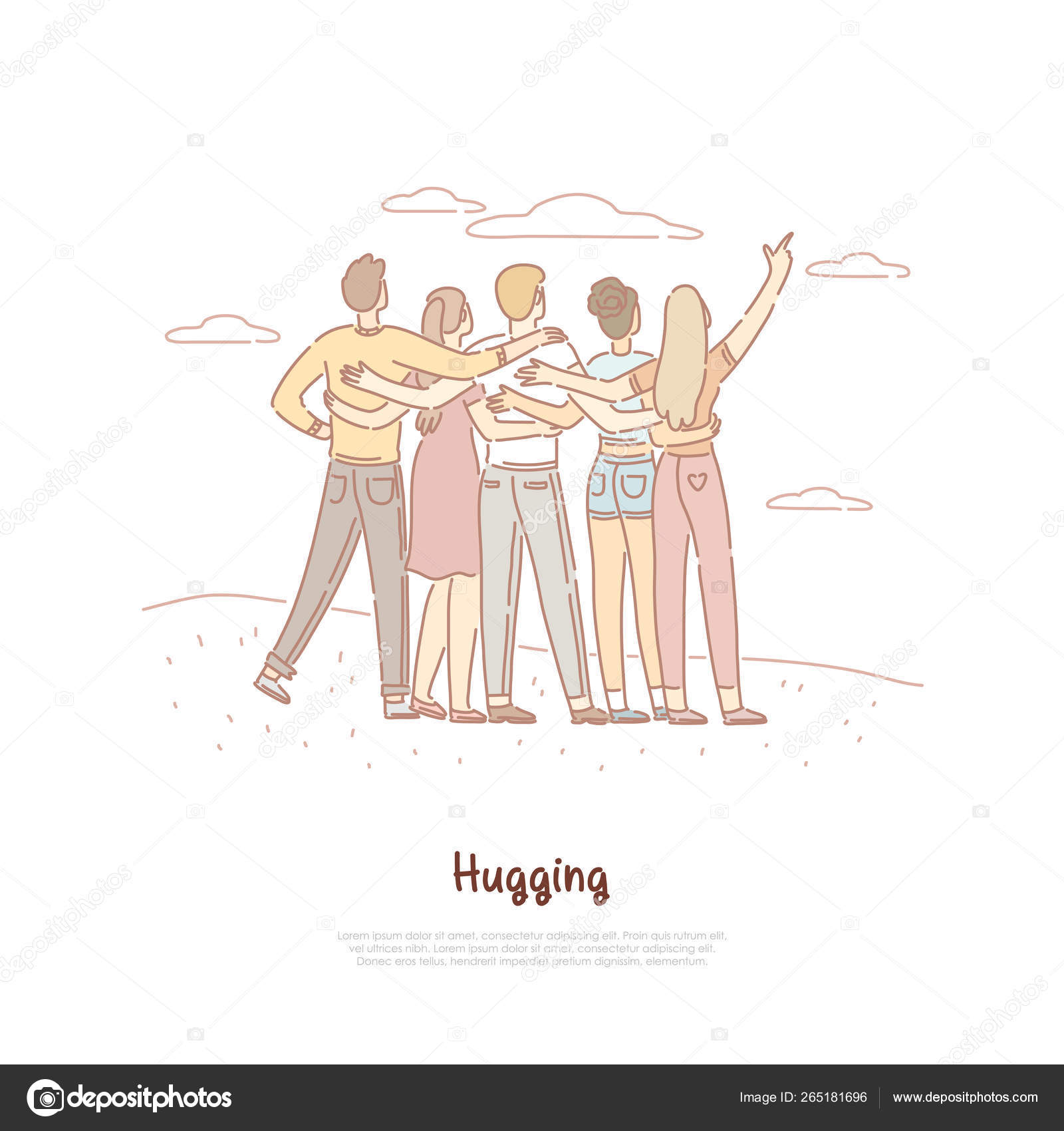 Cartoon Group Of Friends Hugging