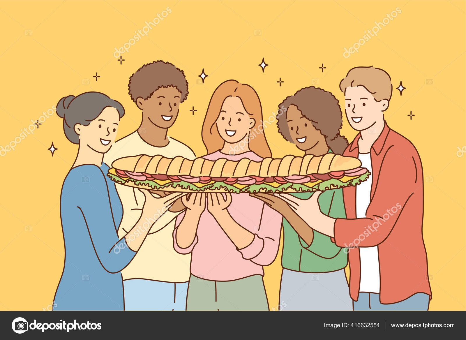 Sharing Food With Friends Cartoon