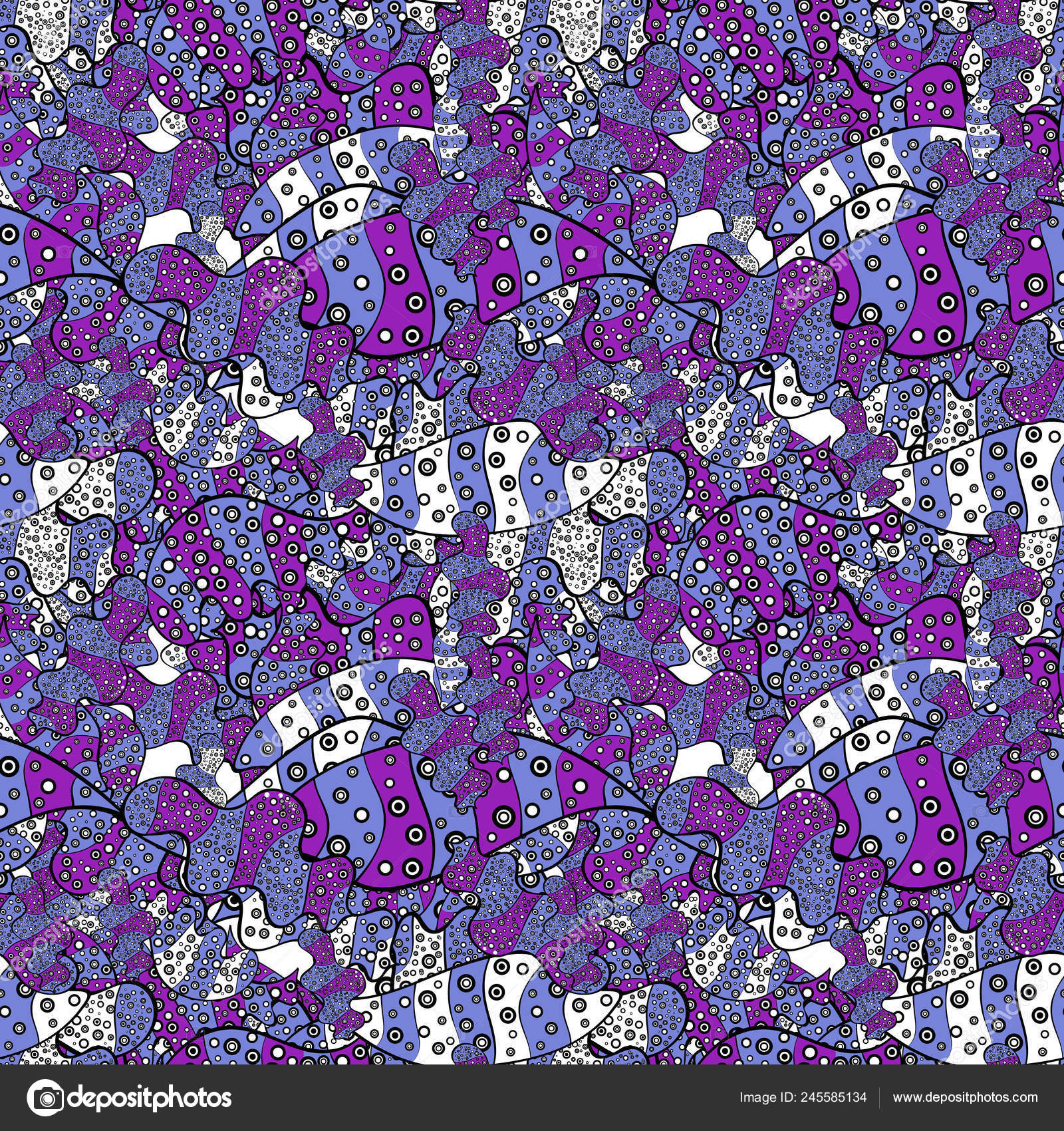 Doodles Black White Violet Colors Watercolor Hand Drawn Seamless ...