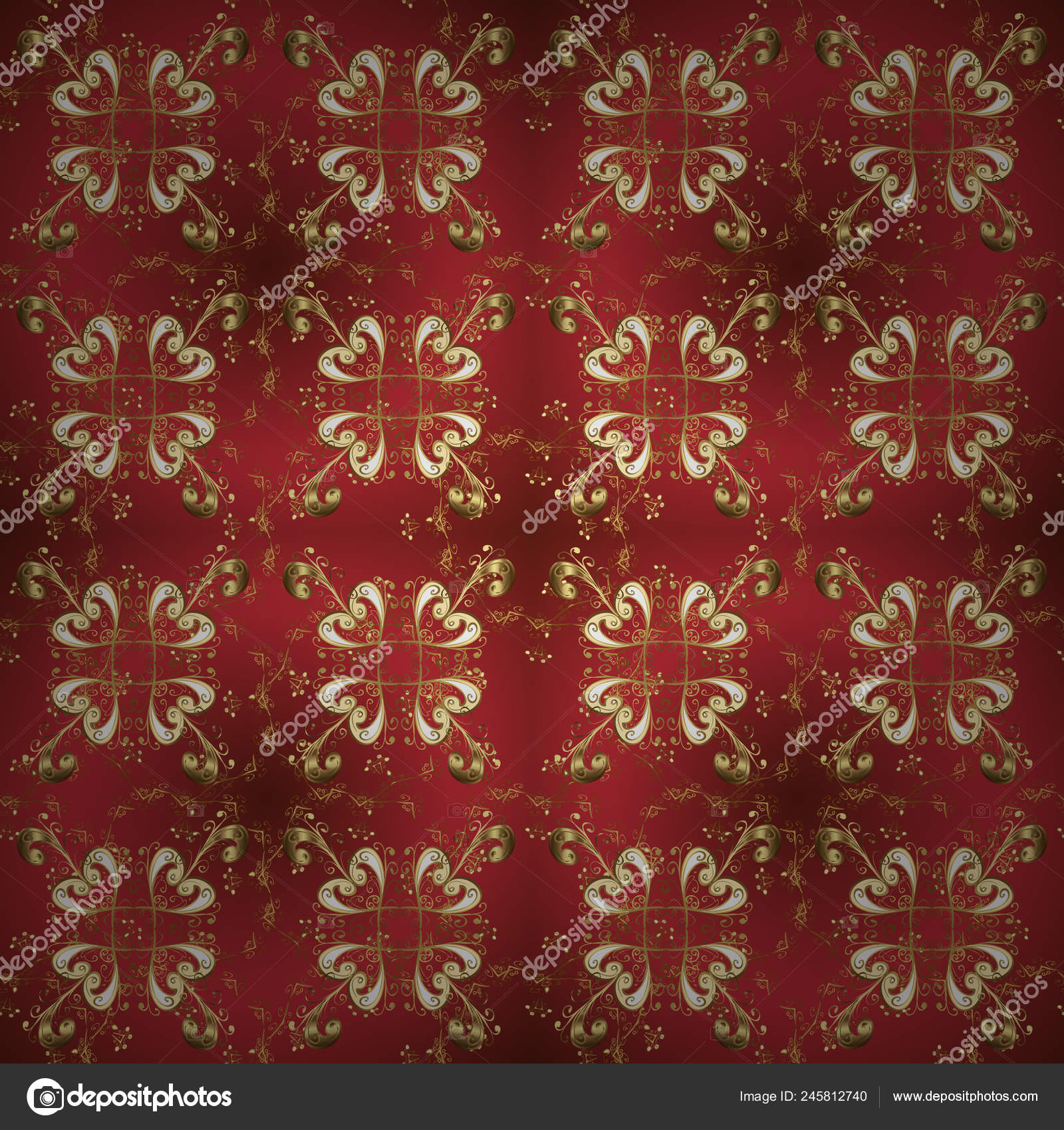 Red Brown Colors Gold Elements Seamless Golden Textured Curls Vector ⬇ ...