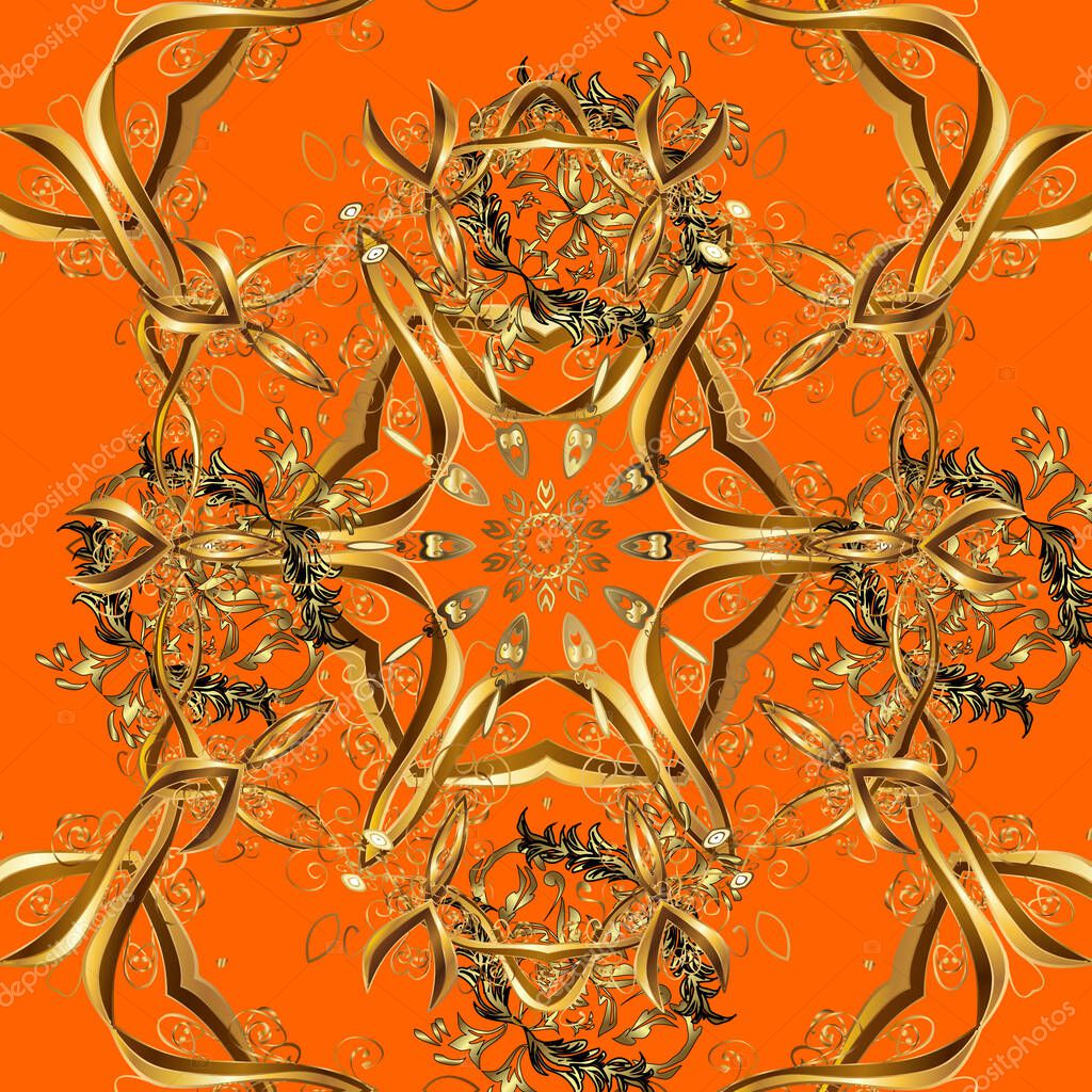 Colores naranja y marr n con elementos dorados. Vector dorado adorno floral brocado textil y ...